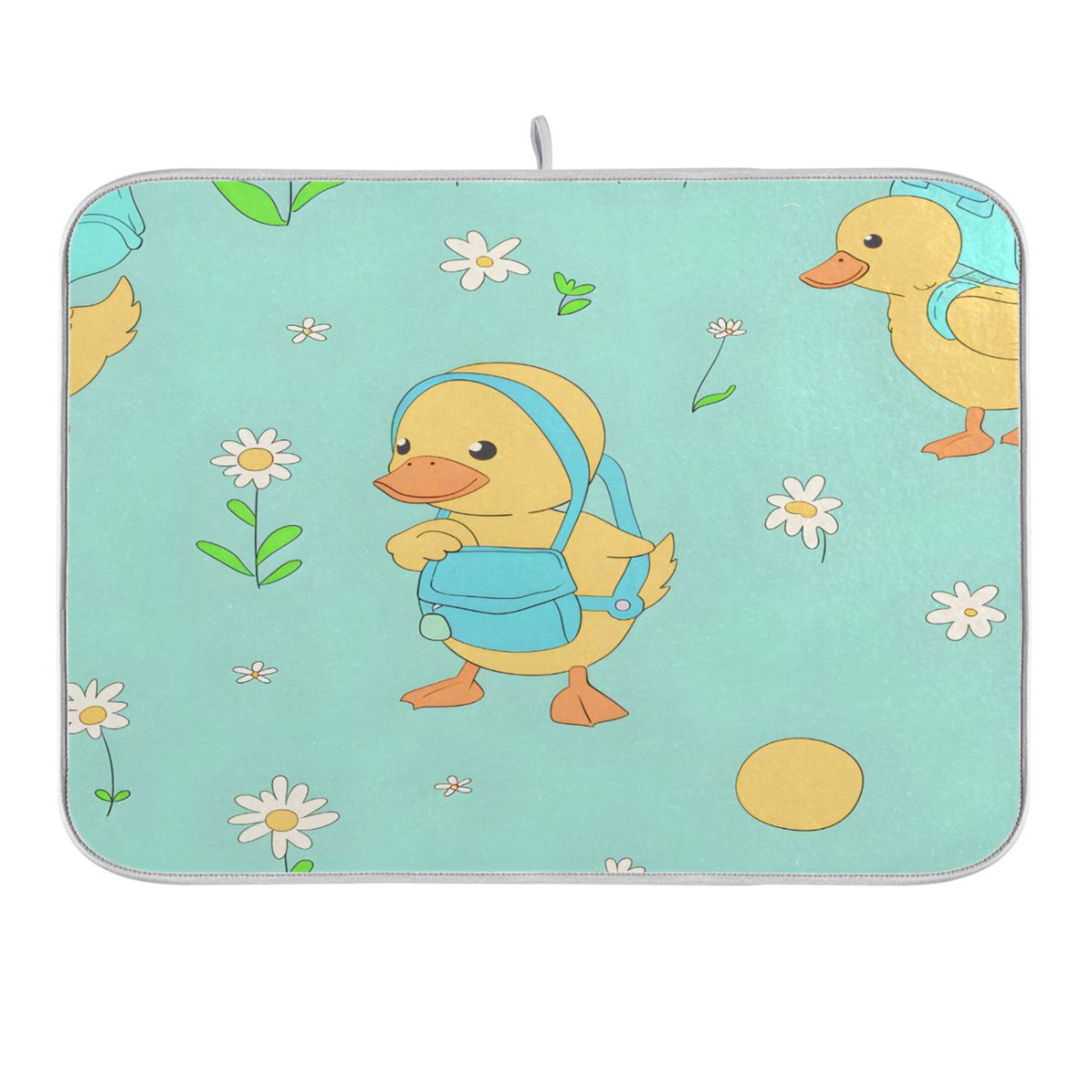 Dish Drying Mat Kitchen Counter Cartoon Duck with Bag Dishes Drainer ...