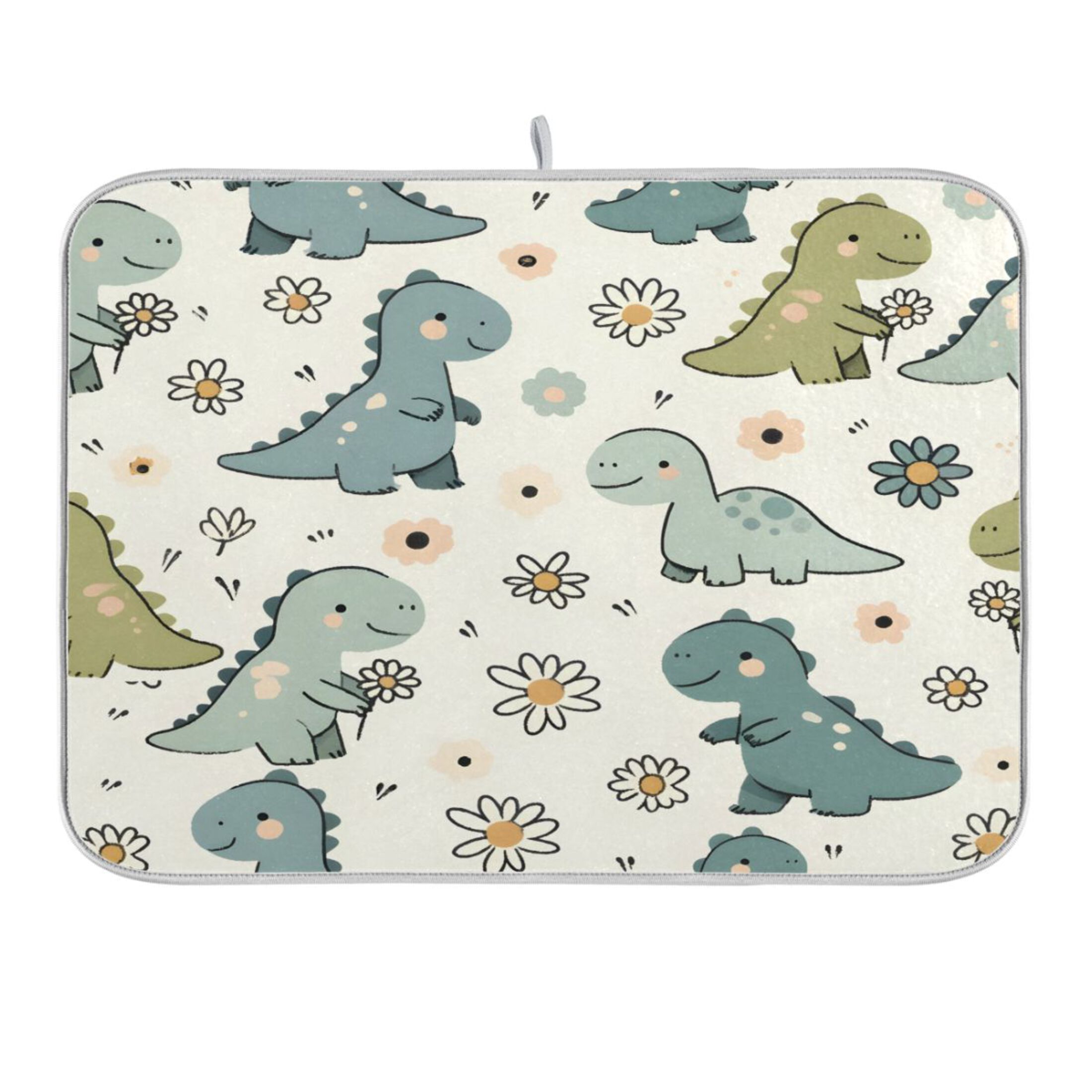 Dish Drying Mat Kitchen Counter Cartoon Little Dinosaur and Daisy ...