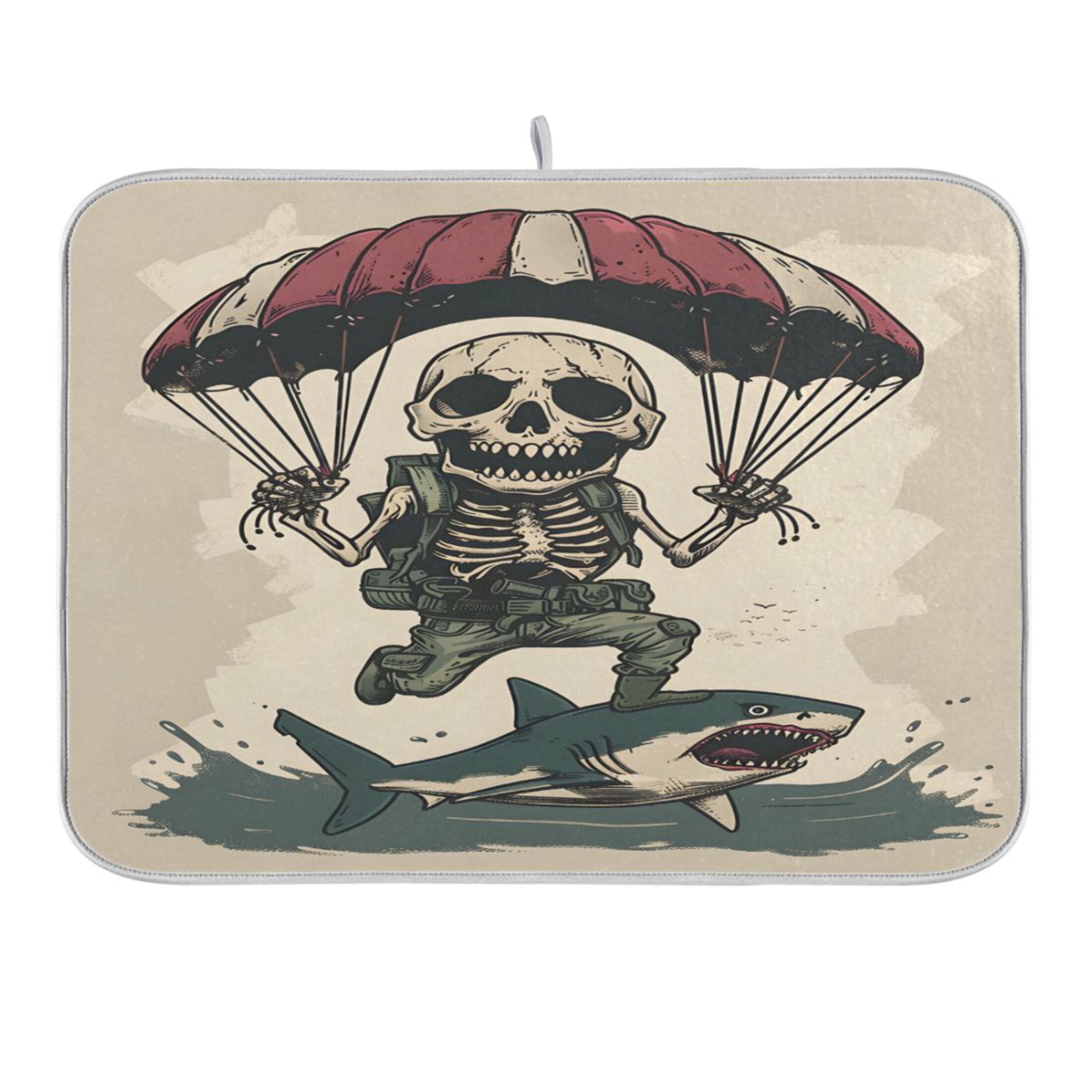 Dish Drying Mat Kitchen Counter Cartoon Skeleton Paratrooper Stepping ...