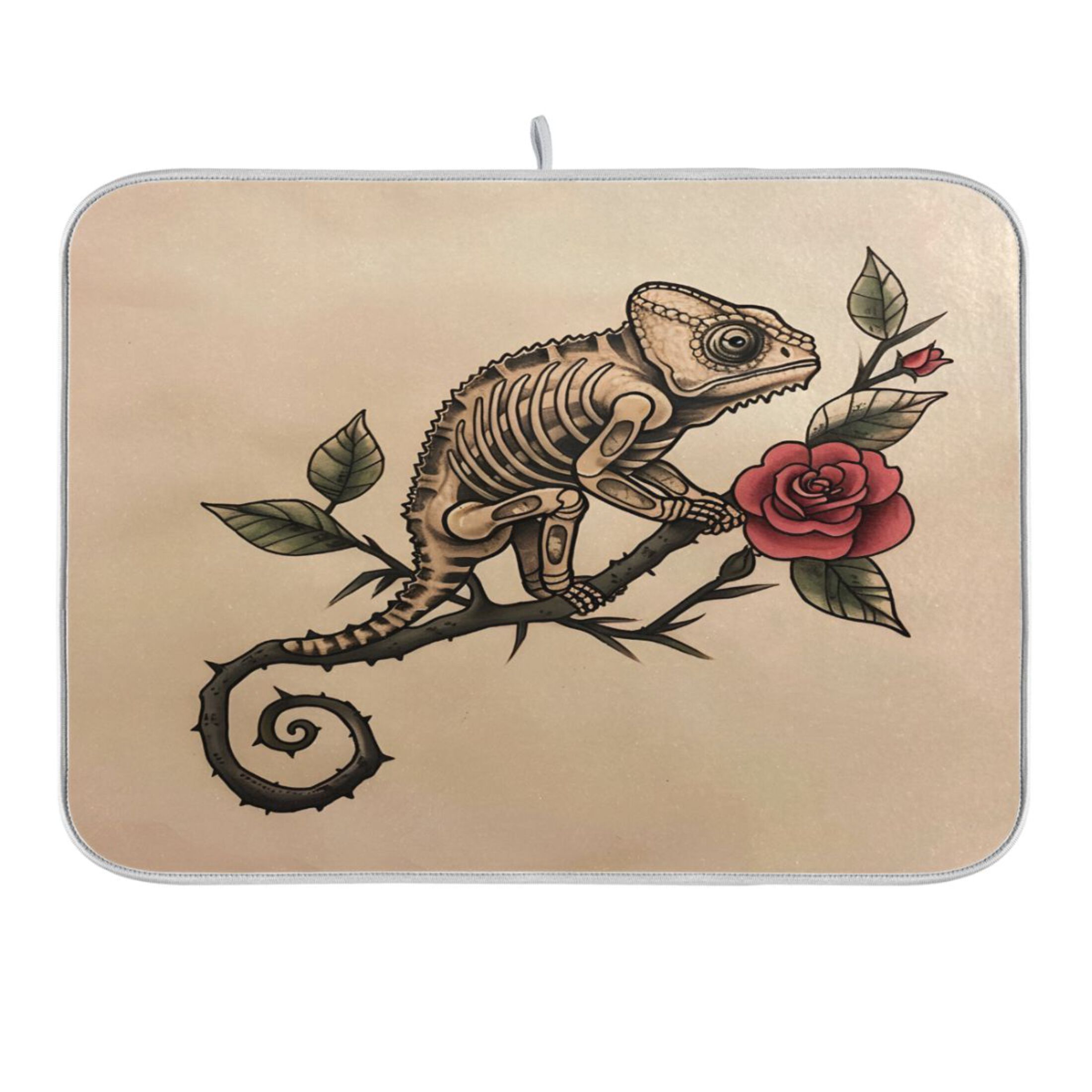 Dish Drying Mat Kitchen Counter Chameleon on Rose Branch Dishes Drainer ...