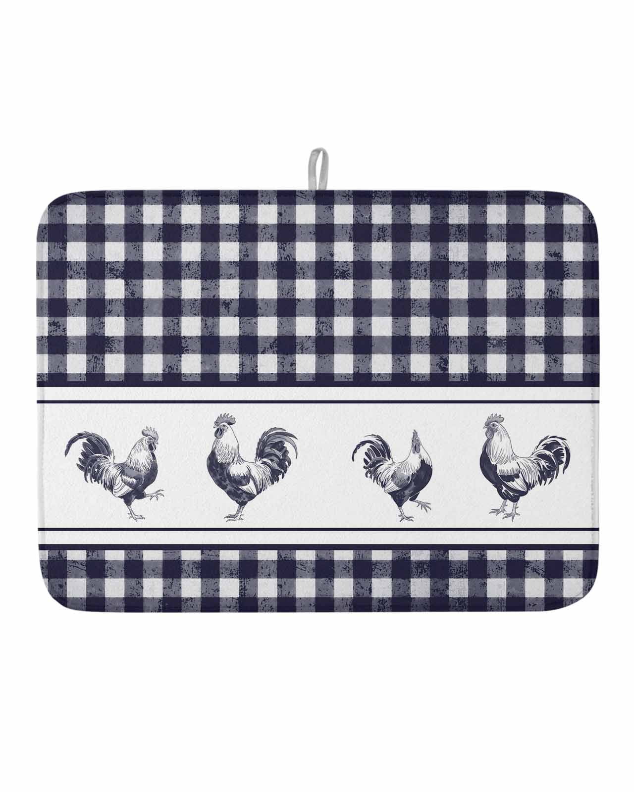 Dish Drying Mat for Kitchen Counter Chicken Cock Rooster Drying Pad ...