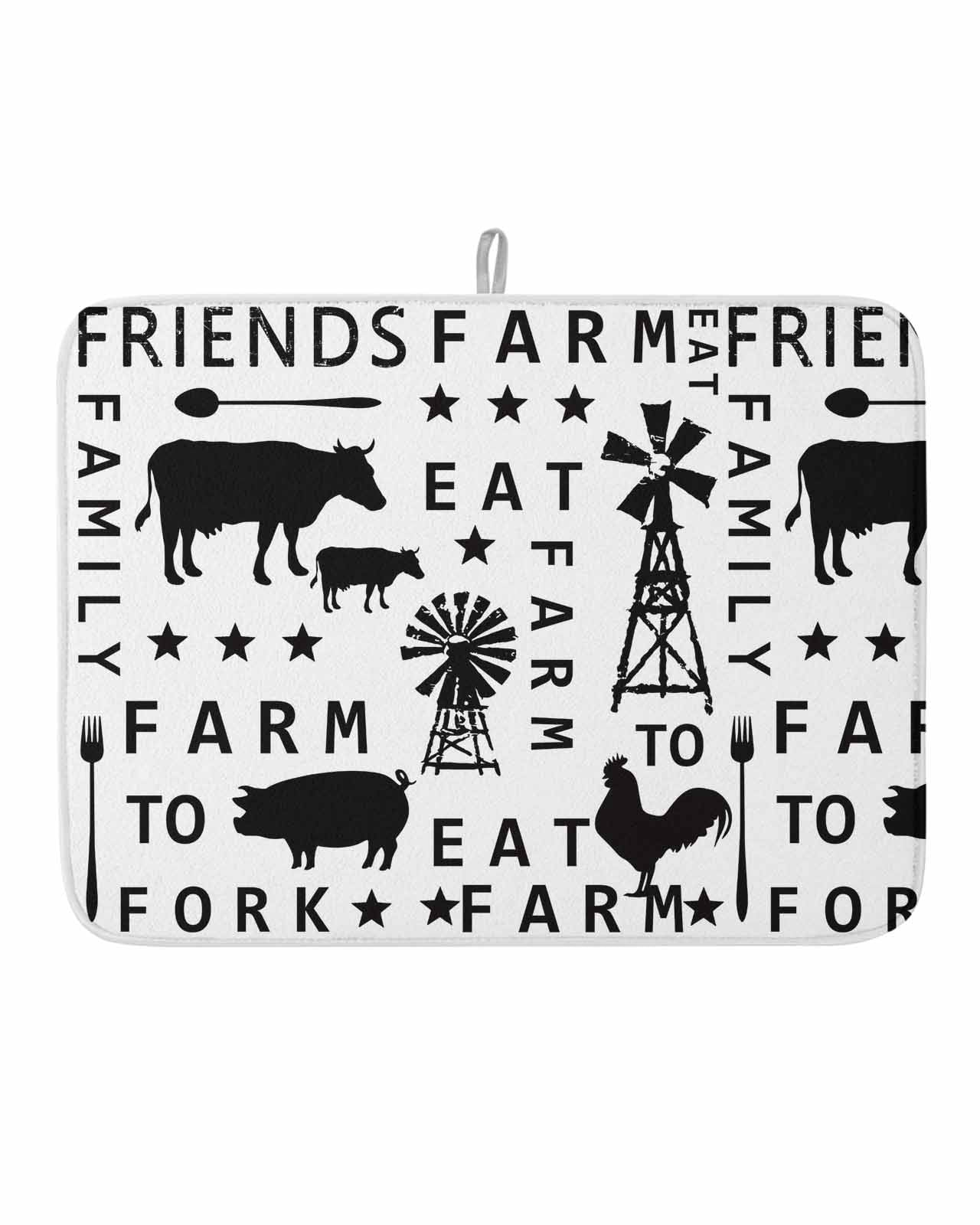 Dish Drying Mat for Kitchen Counter Chicken Cow Pig Drying Pad ...