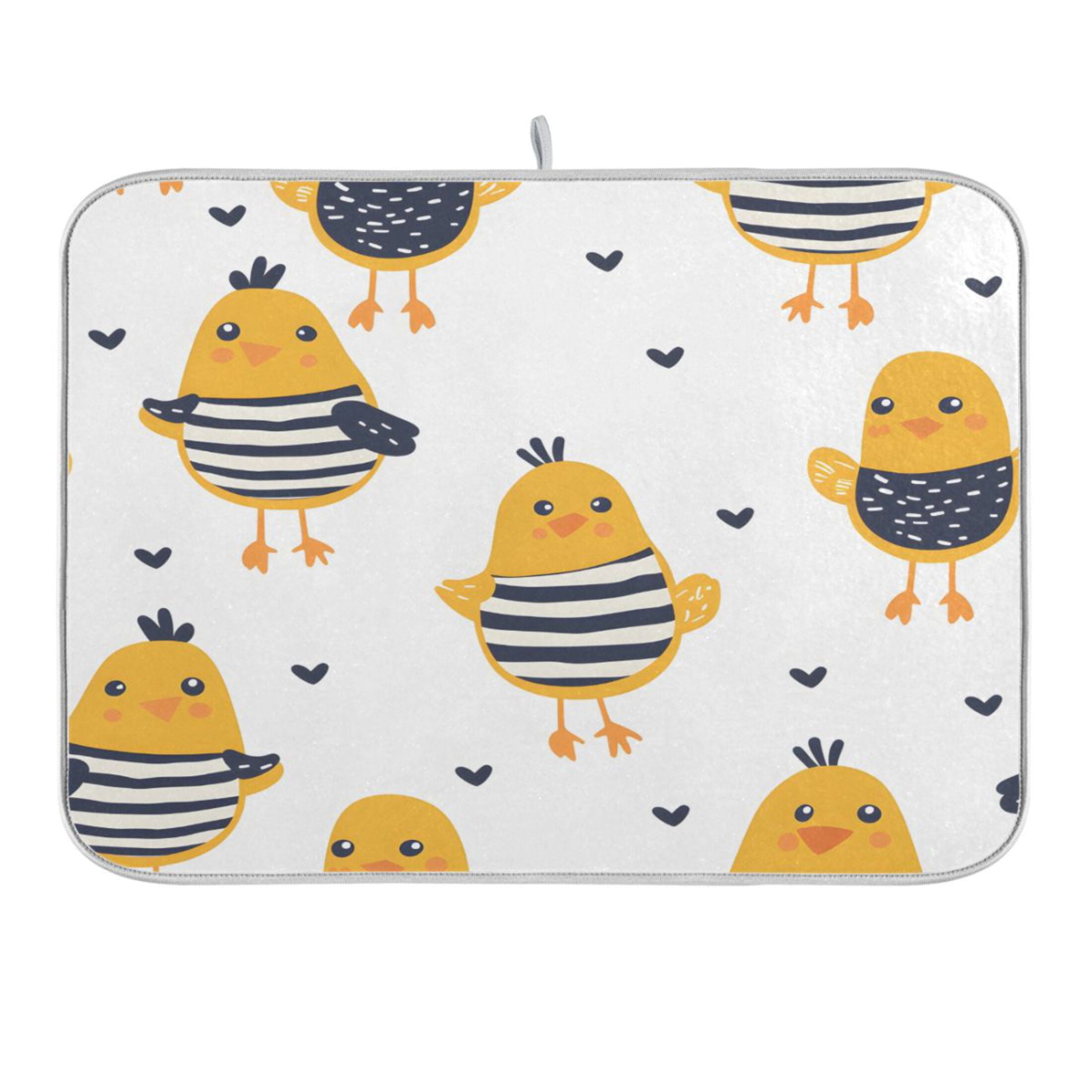Dish Drying Mat Kitchen Counter Chickens with Striped Clothes Dishes ...