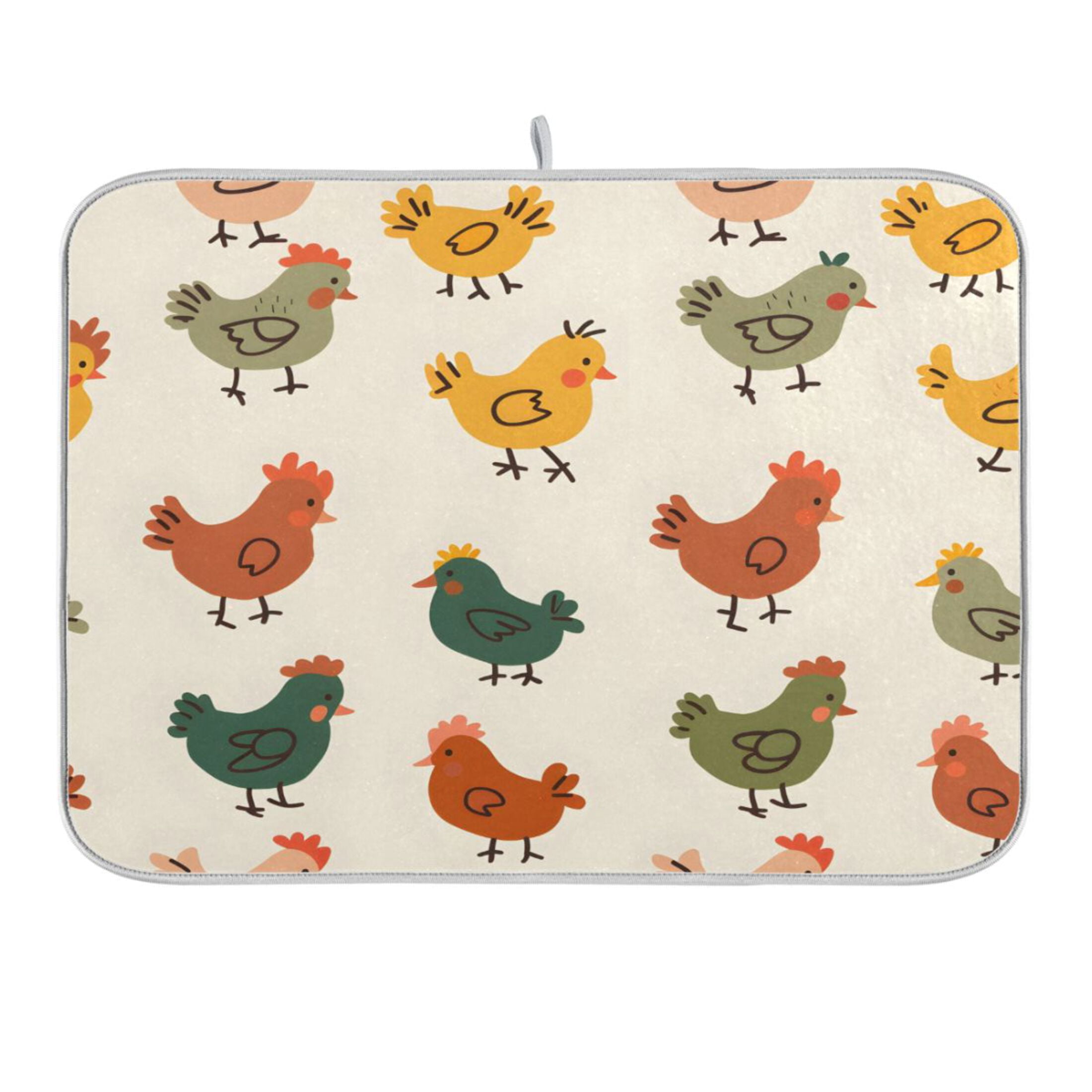 Dish Drying Mat Kitchen Counter Cute Hand Drawn Chicken Dishes Drainer ...