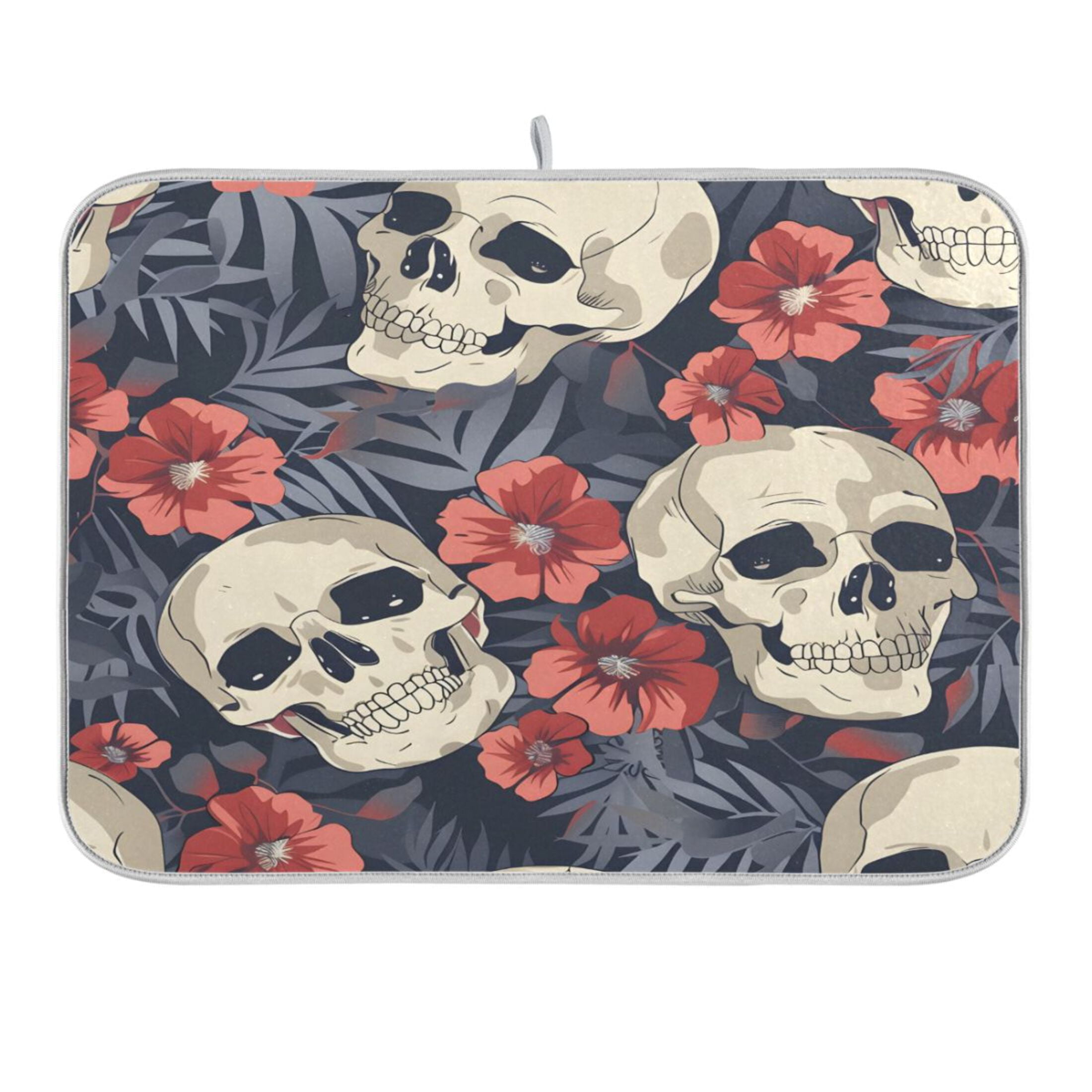 Dish Drying Mat Kitchen Counter Cute Skulls and Flowers Dishes Drainer ...