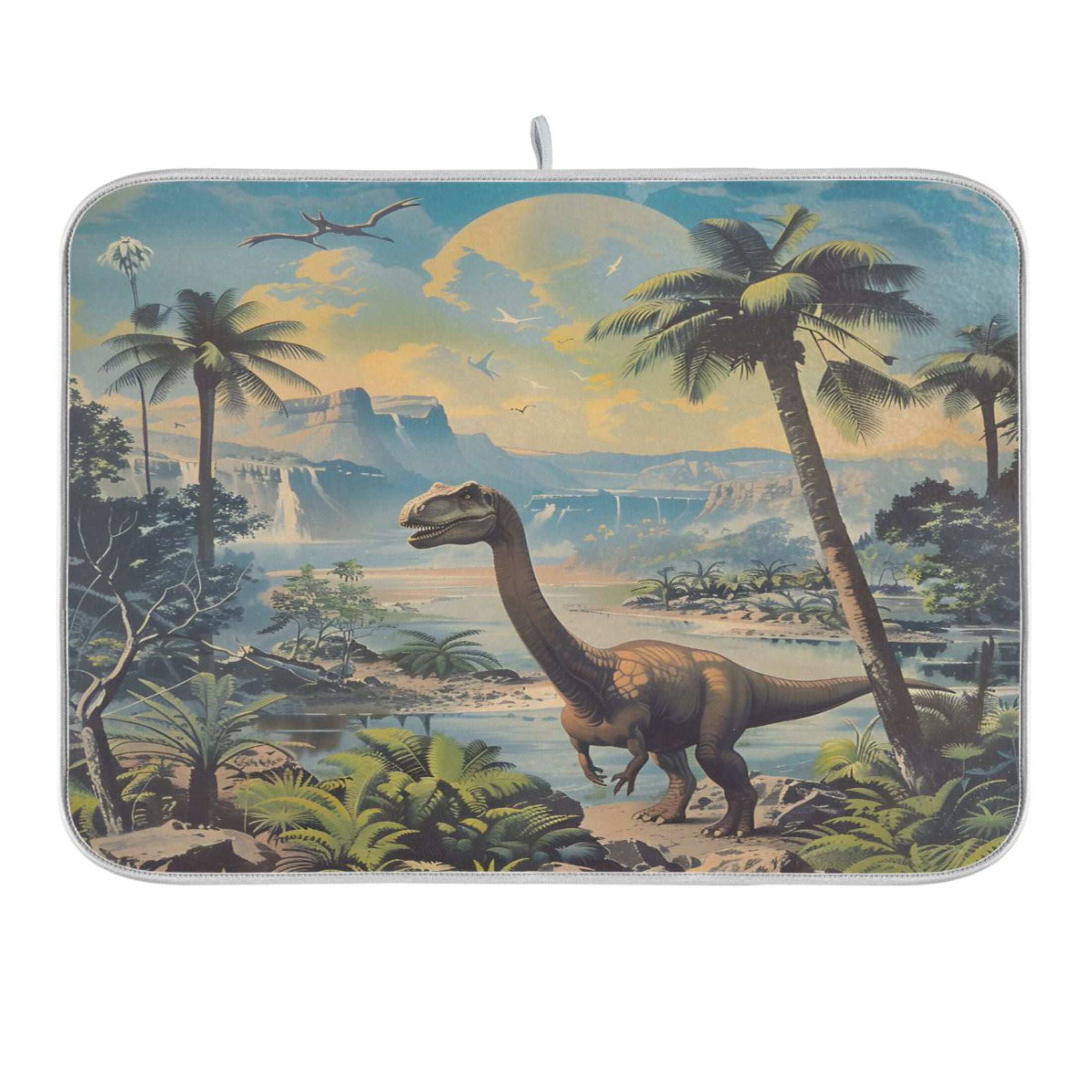 Dish Drying Mat Kitchen Counter Dinosaur in Jungle Dishes Drainer Pad ...