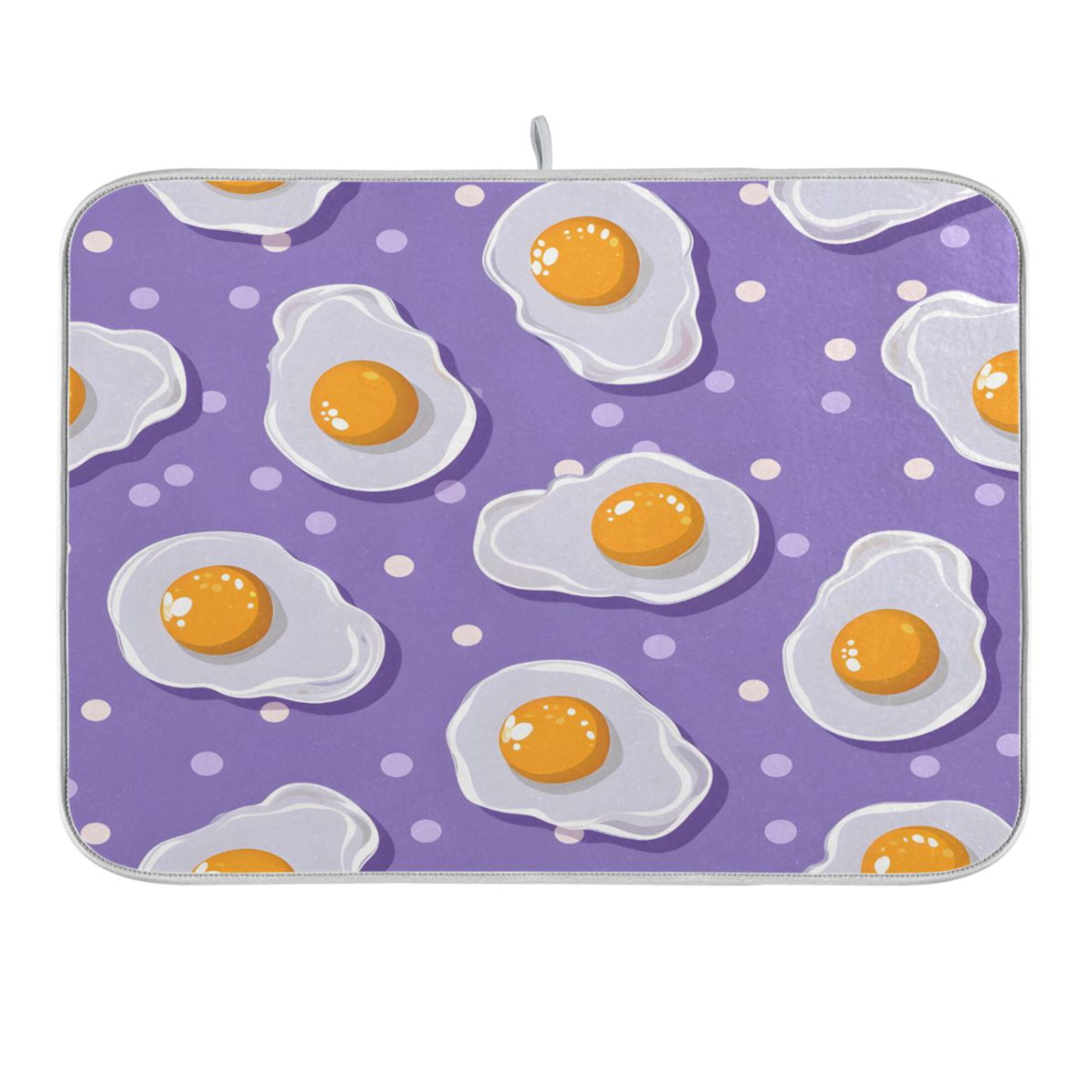 Dish Drying Mat Kitchen Counter Eggs and Polka Dots Dishes Drainer Pad ...