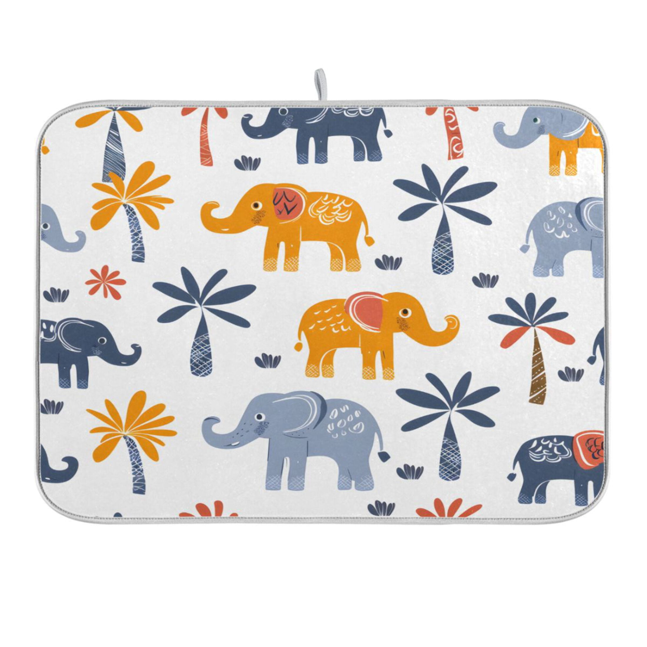 Dish Drying Mat Kitchen Counter Elephants with Palms Trees Dishes ...