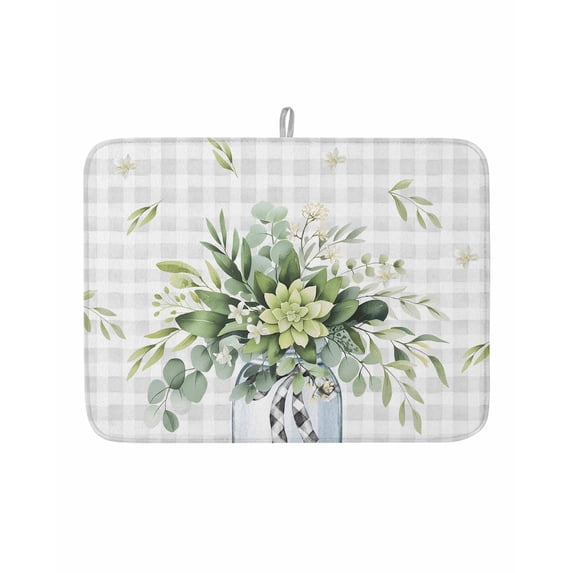 Dish Drying Mat for Kitchen Counter Eucalyptus Leaves Vase Drying Pad ...