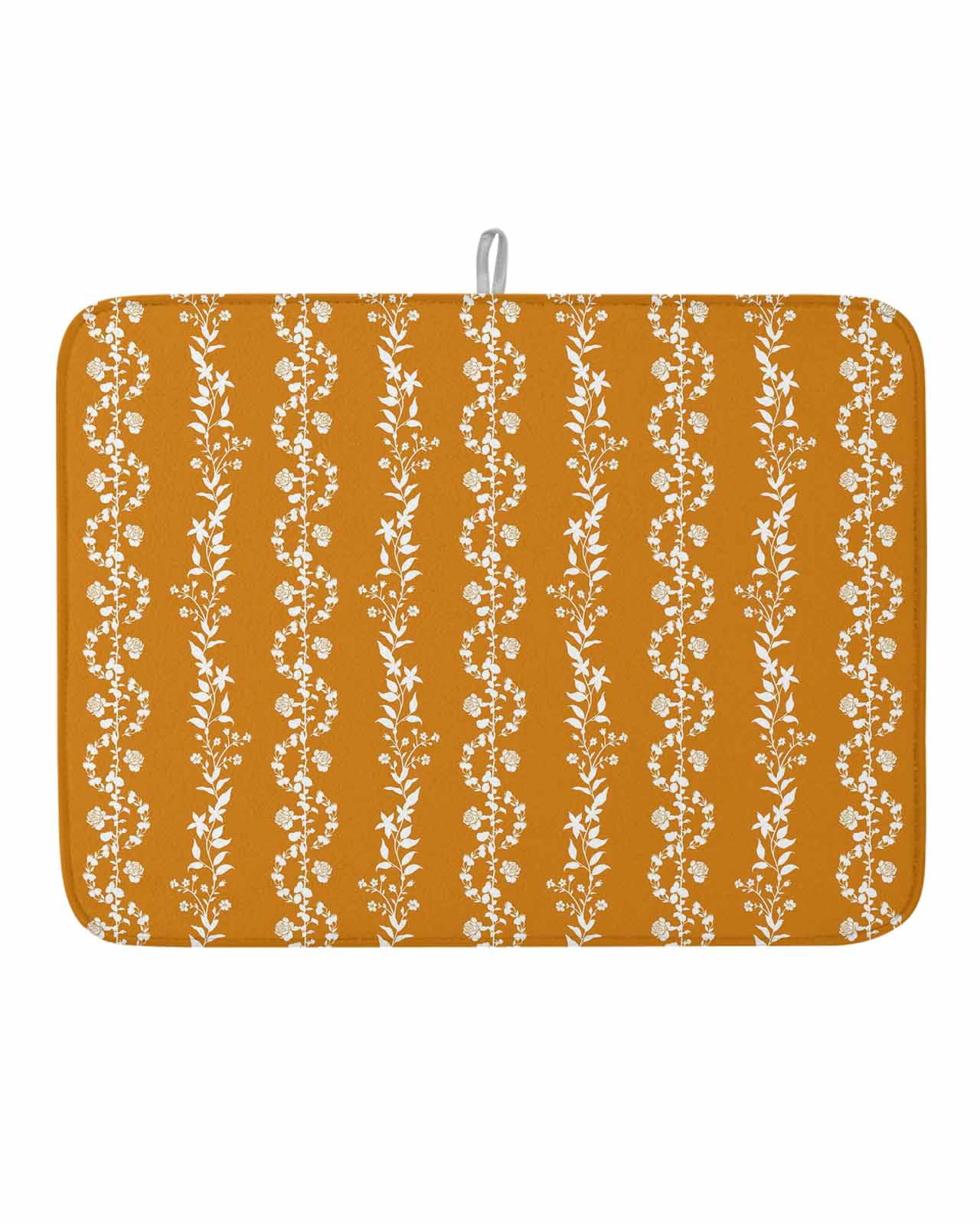 Dish Drying Mat for Kitchen Counter Floral Leaves Stripes Drying Pad ...