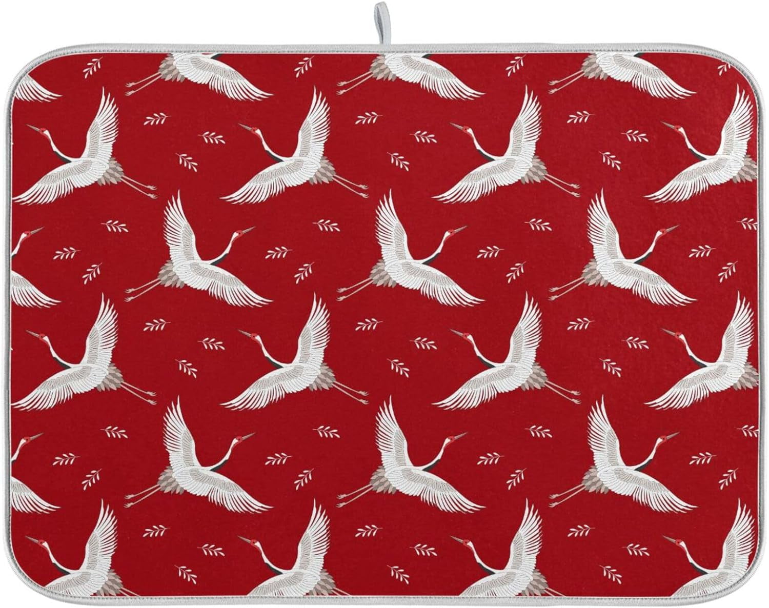 Dish Drying Mat for Kitchen Counter, Flying Cranes Red Drying Matt ...