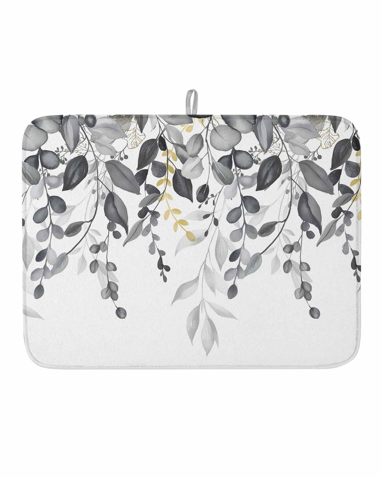 Dish Drying Mat for Kitchen Counter Grey Eucalyptus Leaves Drying Pad ...