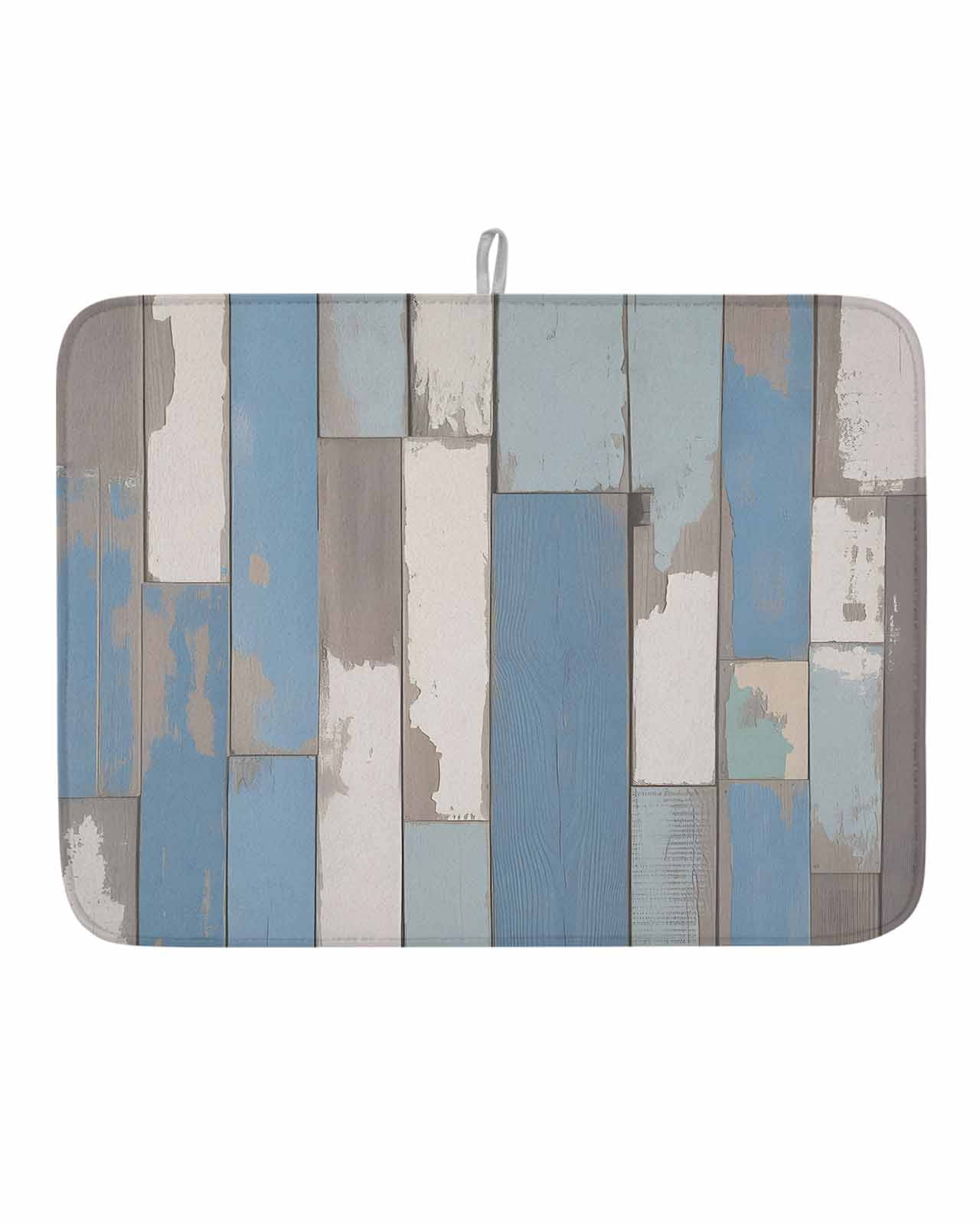 Dish Drying Mat for Kitchen Counter Haze Blue Wood Grain Drying Pad ...