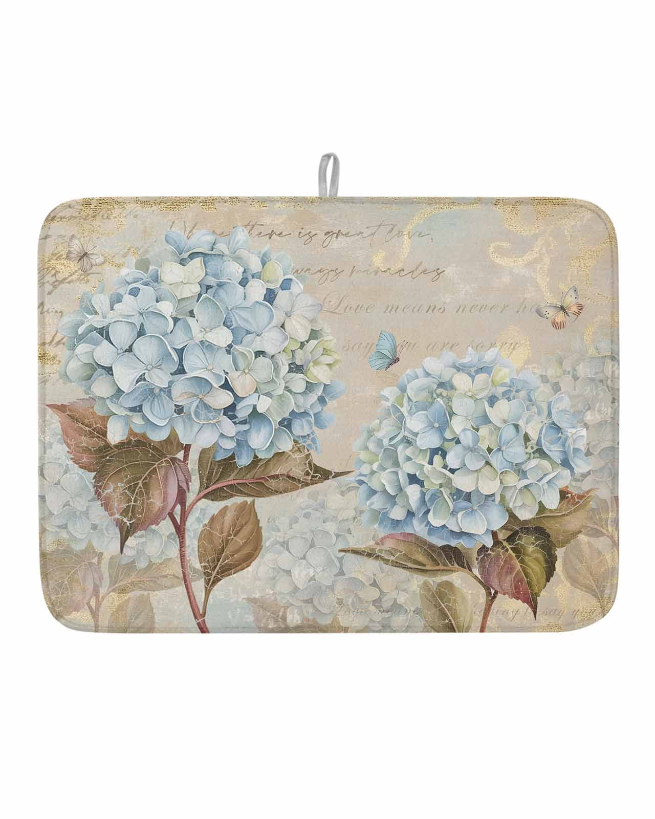 Dish Drying Mat for Kitchen Counter Hydrangea Floral Drying Pad ...