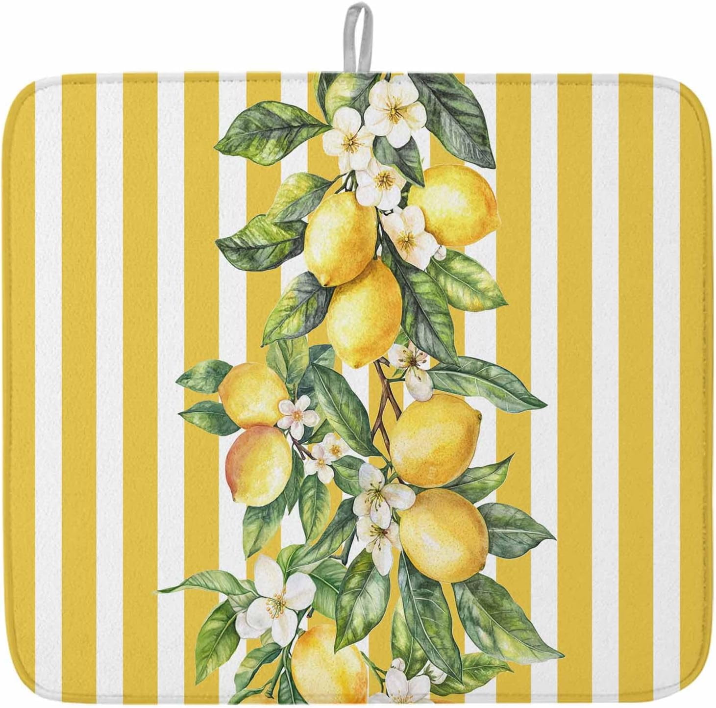 Dish Drying Mat for Kitchen Counter Lemon Blue Stripes Drying Pad ...