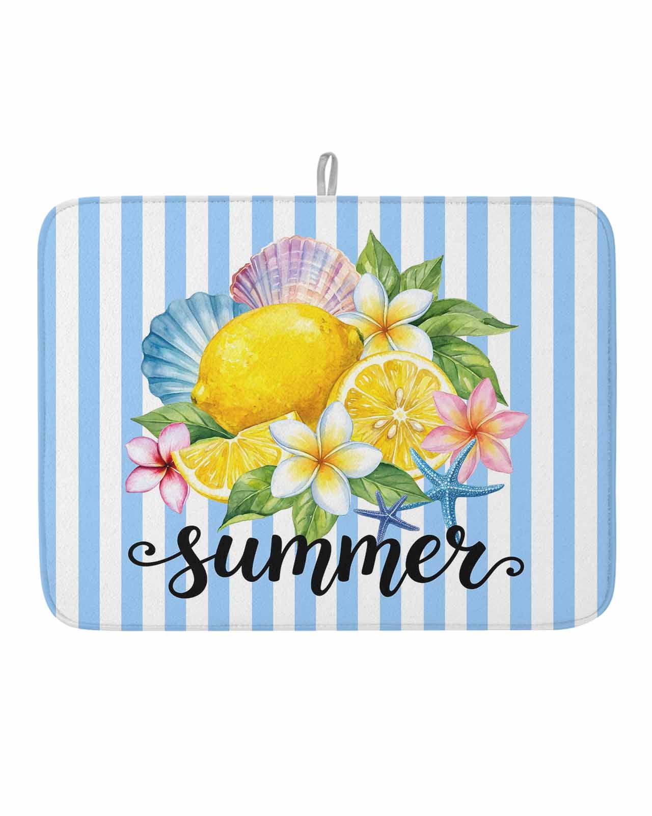 Dish Drying Mat for Kitchen Counter Lemon Wreath Drying Pad Absorbent ...