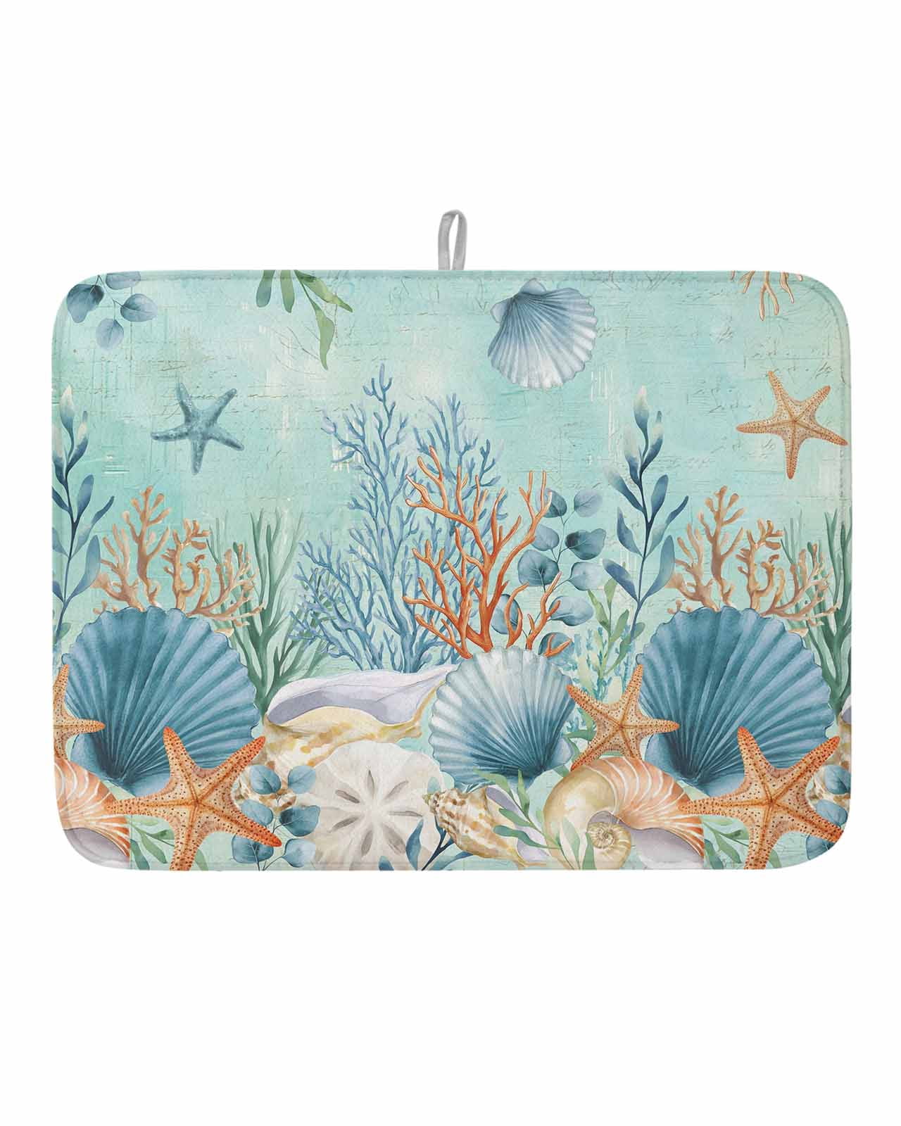 Dish Drying Mat for Kitchen Counter Ocean Coral Drying Pad Absorbent ...