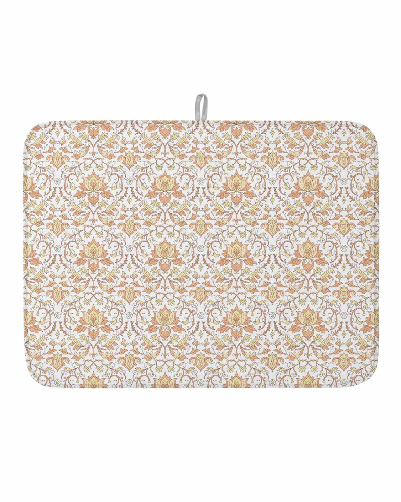 Dish Drying Mat for Kitchen Counter Orange Abstract Flower Drying Pad ...