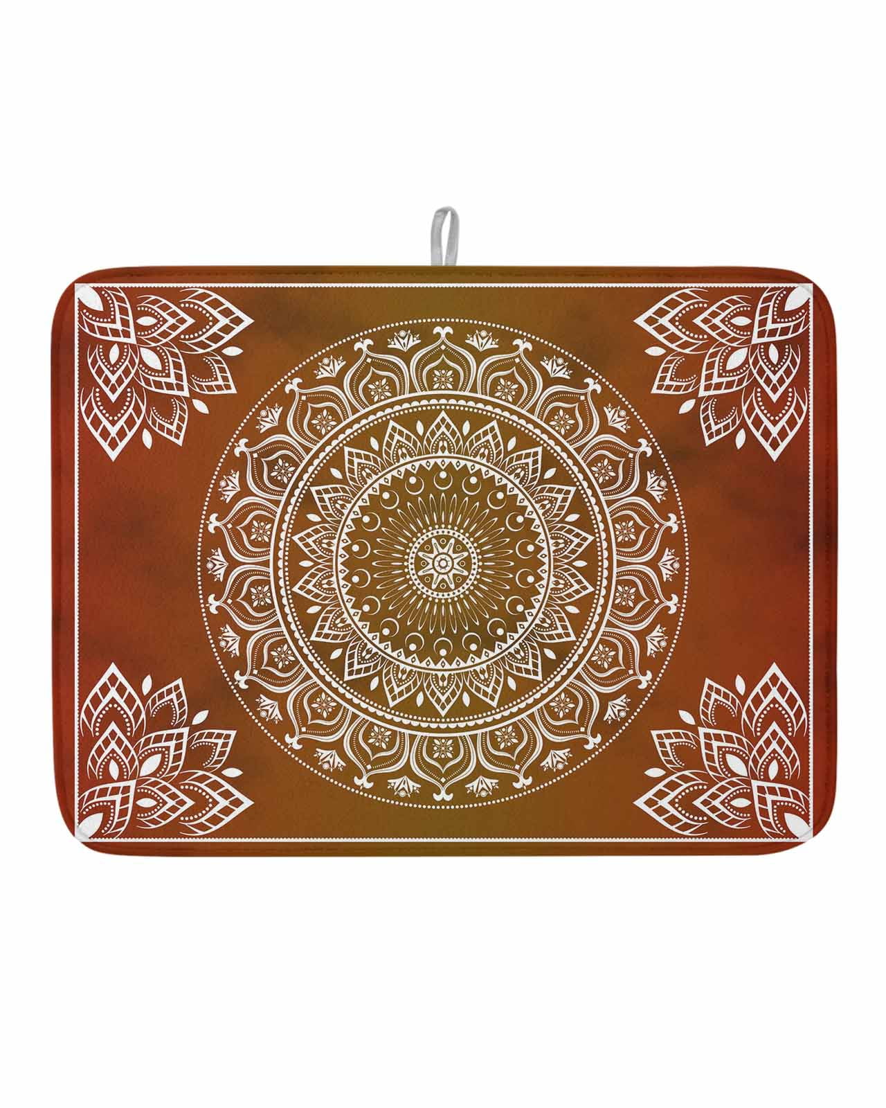 Dish Drying Mat for Kitchen Counter Orange Boho Drying Pad Absorbent ...