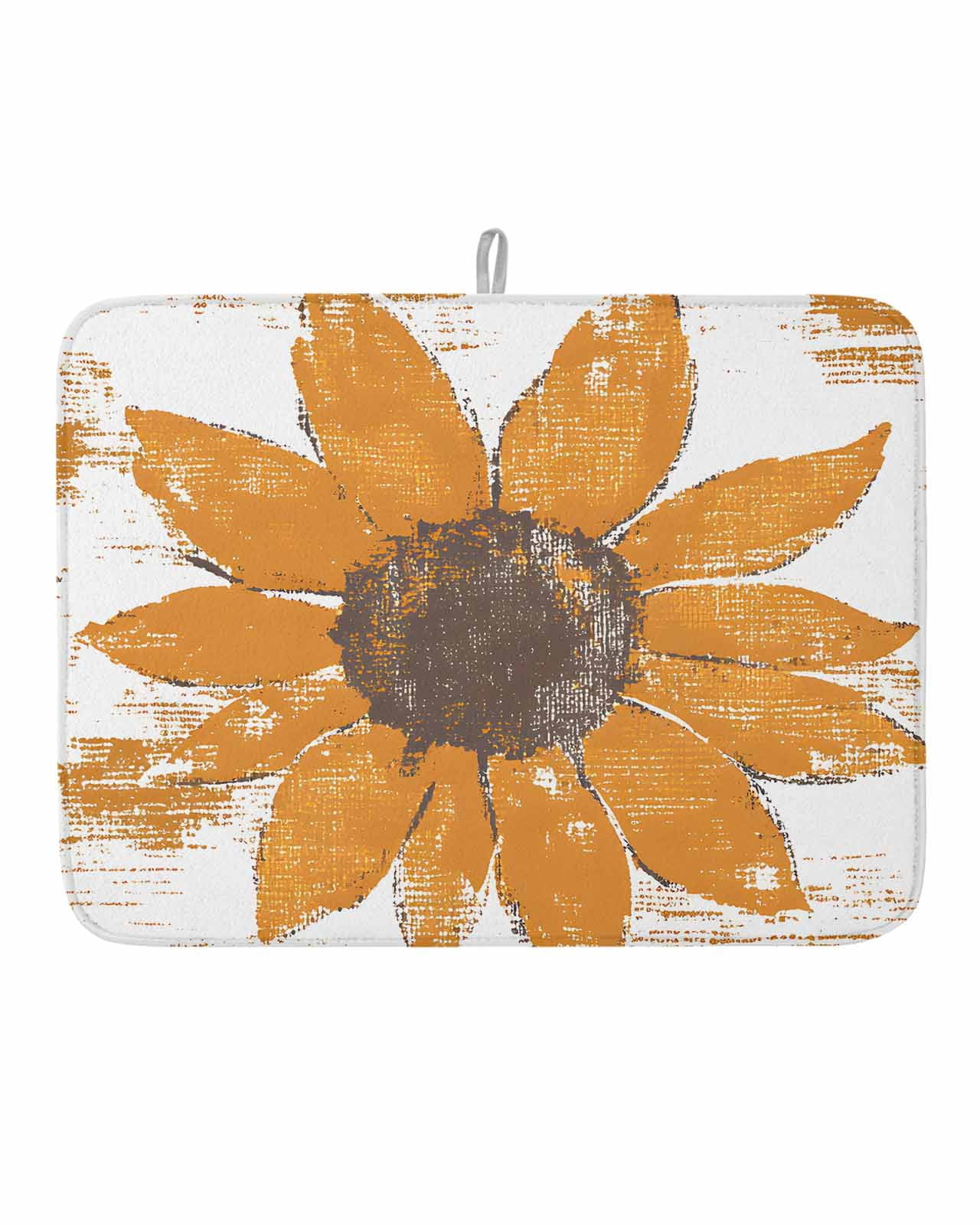Dish Drying Mat for Kitchen Counter Orange Sunflower Drying Pad ...