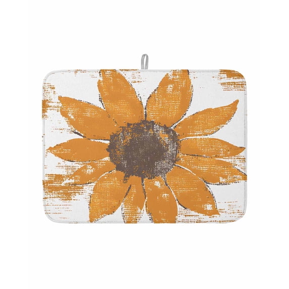 Dish Drying Mat for Kitchen Counter Orange Sunflower Drying Pad ...