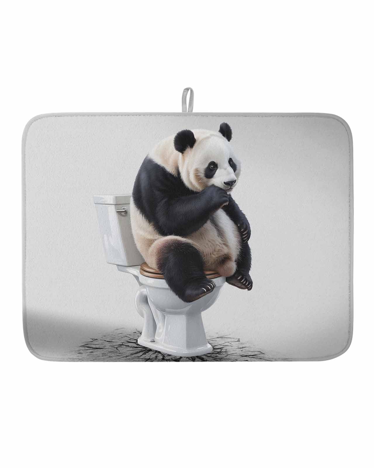 Dish Drying Mat for Kitchen Counter Panda Sitting on The Toilet Drying ...