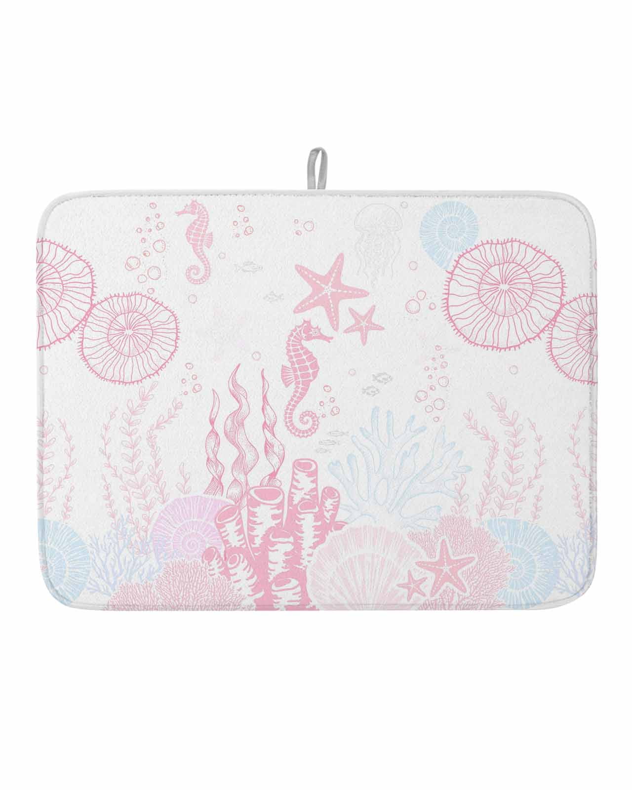Dish Drying Mat for Kitchen Counter Pink Coral Drying Pad Absorbent ...