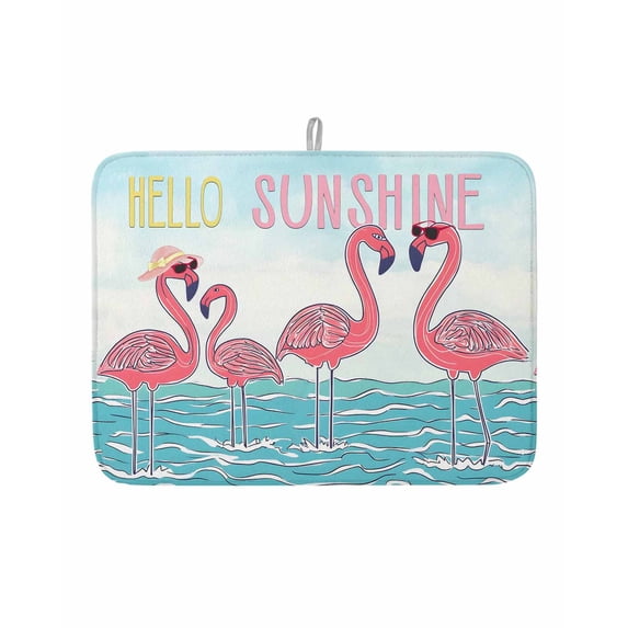 Dish Drying Mat for Kitchen Counter Pink Flamingo Drying Pad Absorbent ...