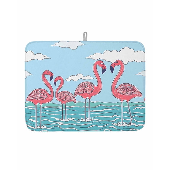 Dish Drying Mat for Kitchen Counter Pink Flamingo Drying Pad Absorbent ...