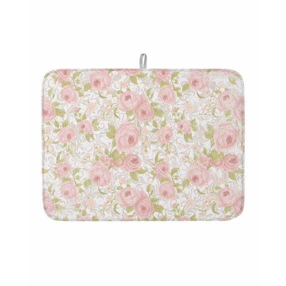 Dish Drying Mat for Kitchen Counter Pink Floral Drying Pad Absorbent ...