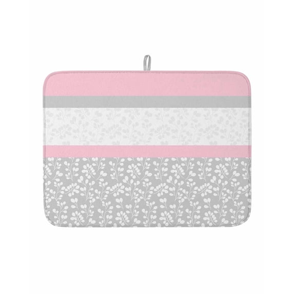 Dish Drying Mat for Kitchen Counter Pink Grey Leaves Drying Pad ...