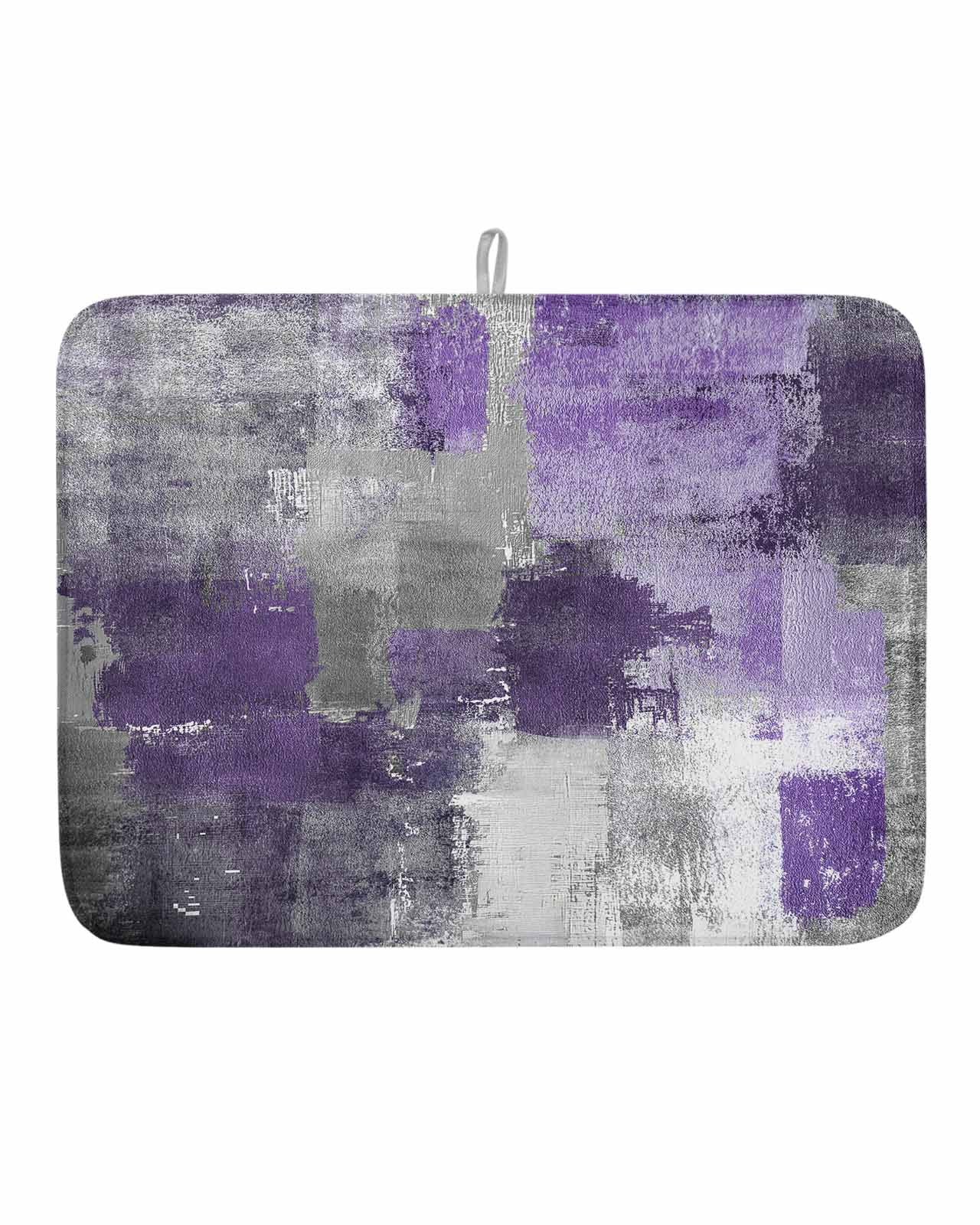Dish Drying Mat for Kitchen Counter Purple Gray Block Drying Pad ...
