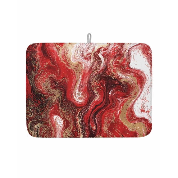 Dish Drying Mat for Kitchen Counter Red Marble Drying Pad Absorbent ...