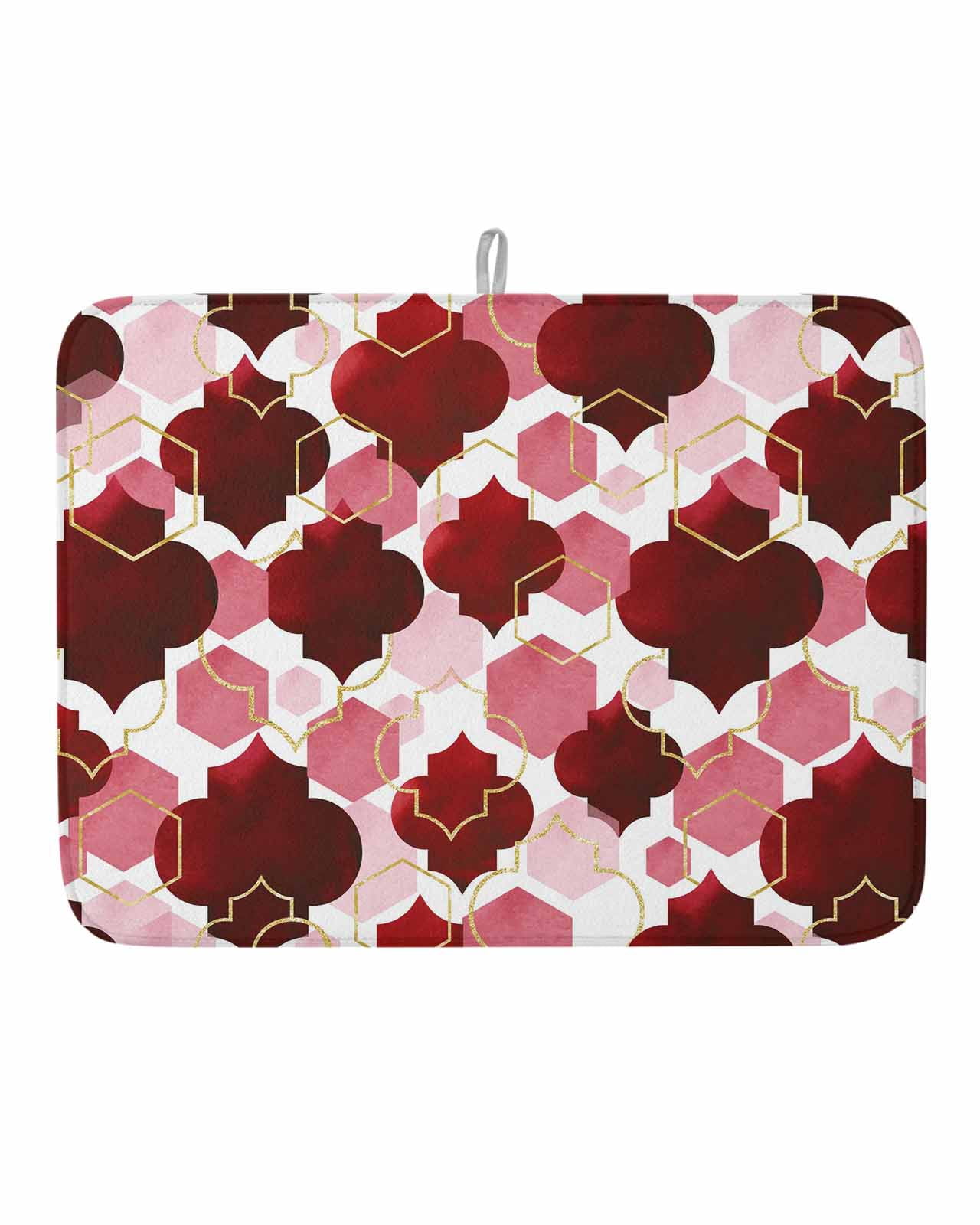Dish Drying Mat for Kitchen Counter Red Moroccan Drying Pad Absorbent ...