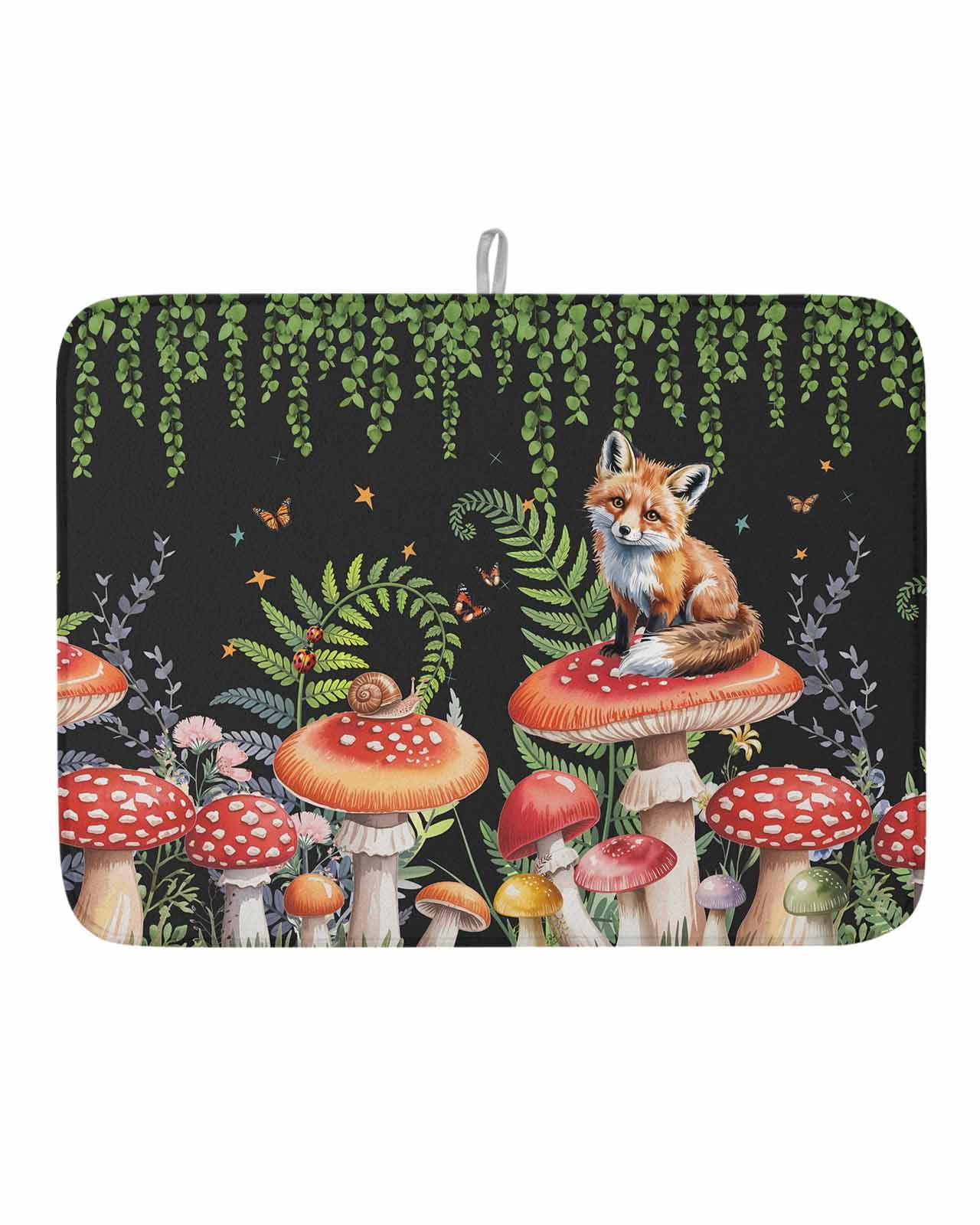 Dish Drying Mat for Kitchen Counter Red Mushroom Fox Drying Pad ...