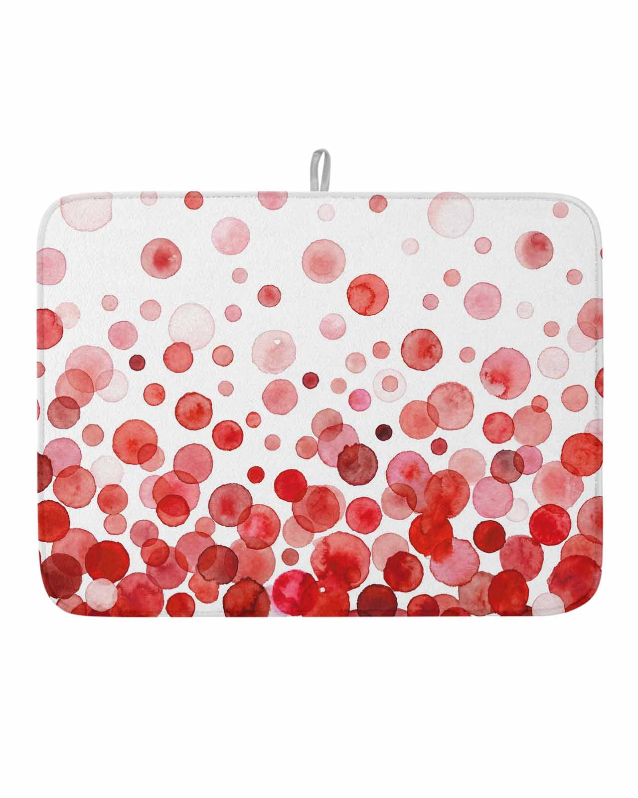 Dish Drying Mat for Kitchen Counter Red Polka Dots Drying Pad Absorbent ...