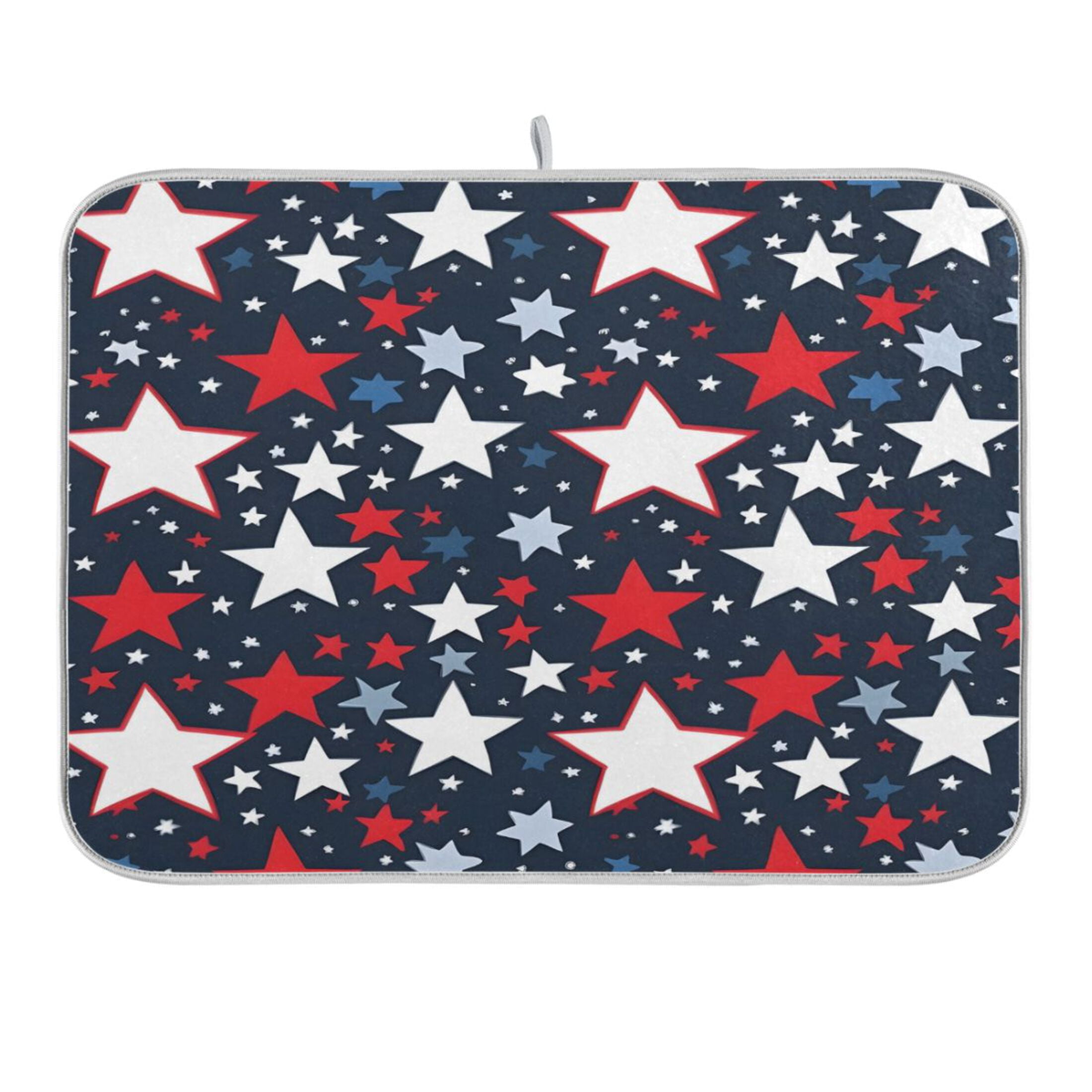Dish Drying Mat Kitchen Counter Red White Blue Stars Dishes Drainer Pad ...
