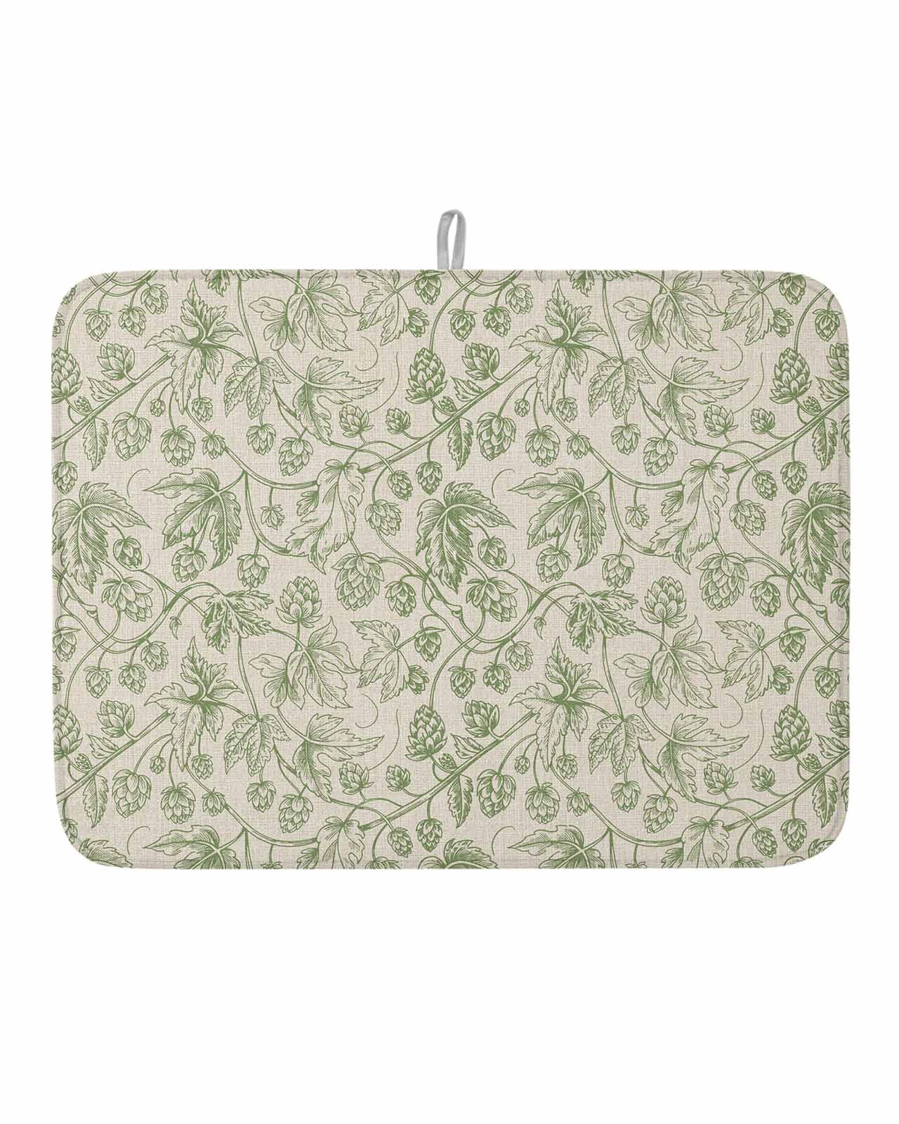 Dish Drying Mat for Kitchen Counter Sage Green Floral Branch Drying Pad ...
