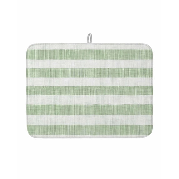 Dish Drying Mat for Kitchen Counter Sage Green Linen Stripes Drying Pad ...