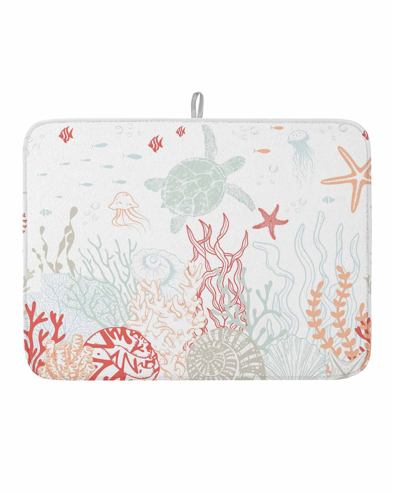 Dish Drying Mat for Kitchen Counter Sage Green Pink Turtle Shell Drying ...