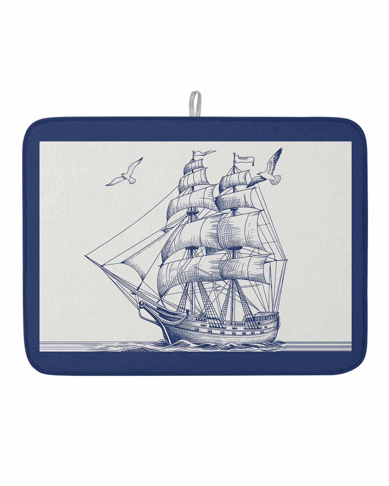 Dish Drying Mat for Kitchen Counter Sailing Boat Seagull Drying Pad ...