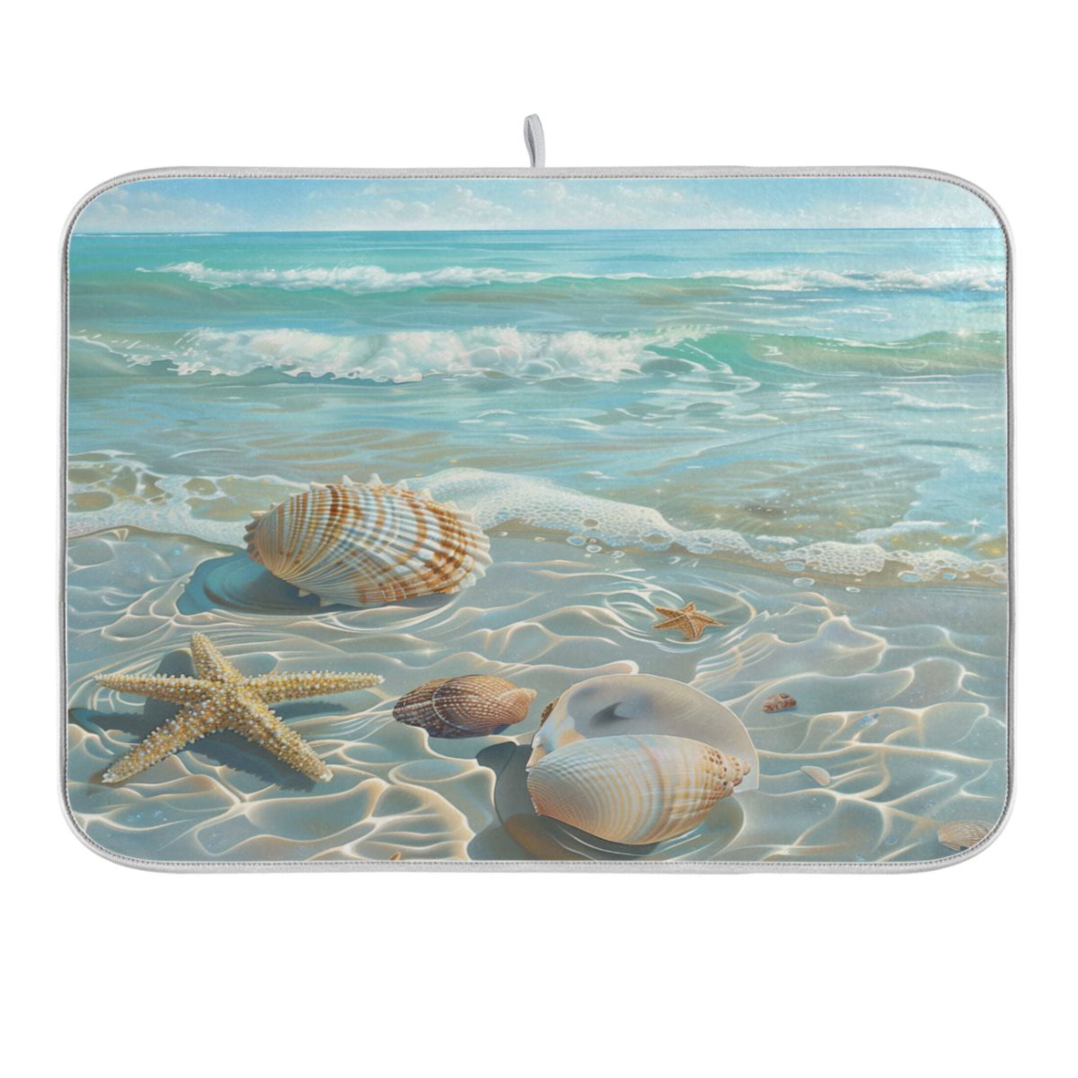 Dish Drying Mat Kitchen Counter Seashells Sea Stars Beach Dishes ...
