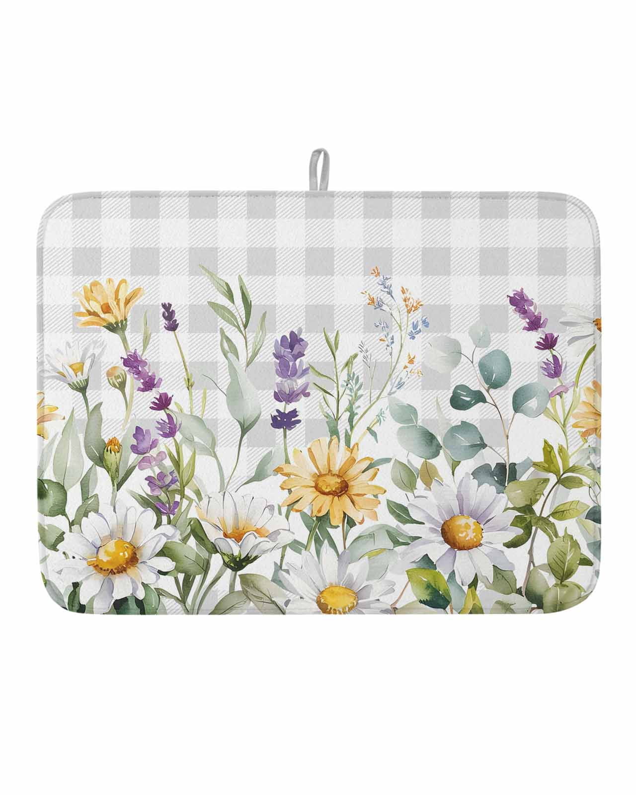 Dish Drying Mat for Kitchen Counter Spring Floral Drying Pad Absorbent ...