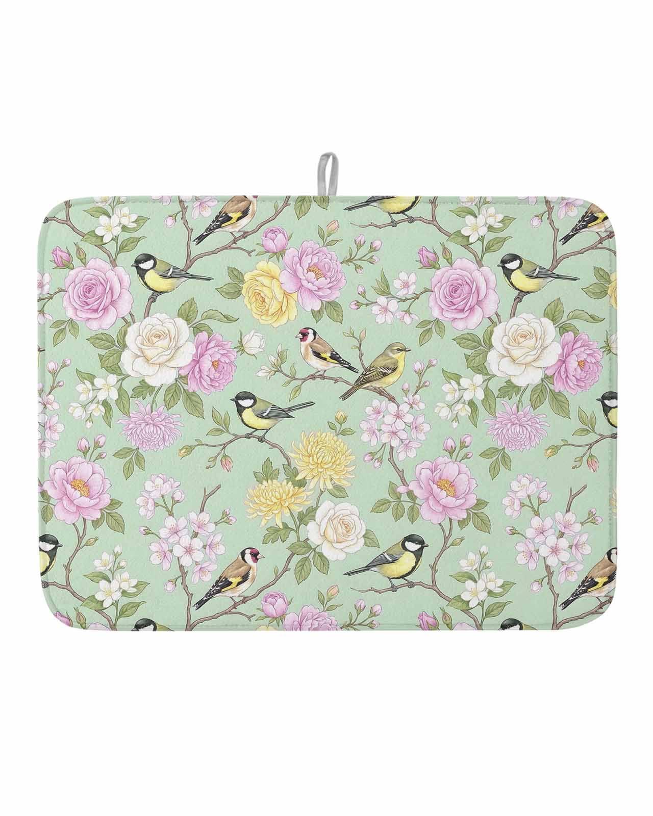 Dish Drying Mat for Kitchen Counter Spring Flowers Bird Drying Pad ...