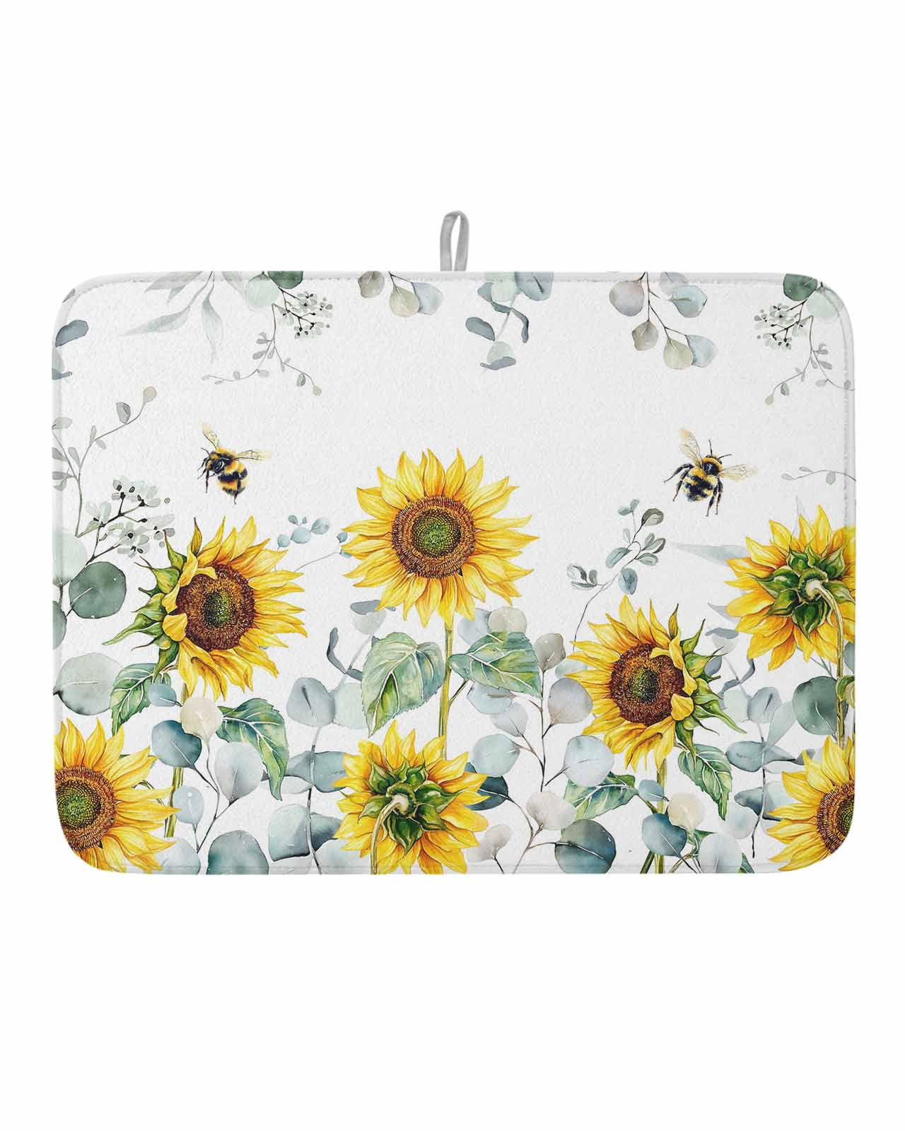 Dish Drying Mat for Kitchen Counter Sunflower Drying Pad Absorbent ...