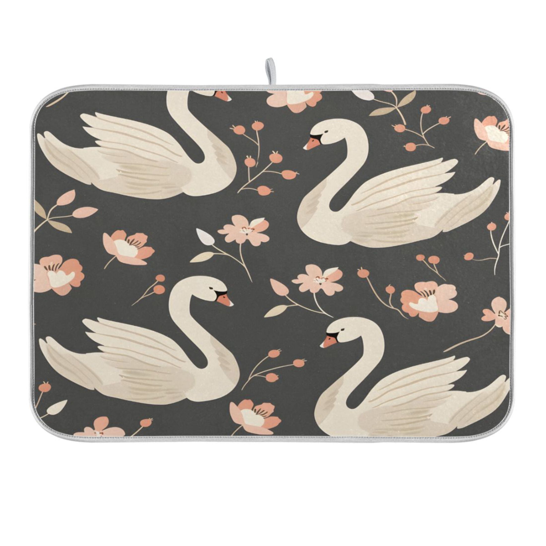 Dish Drying Mat Kitchen Counter Swan and Flowers Dishes Drainer Pad ...