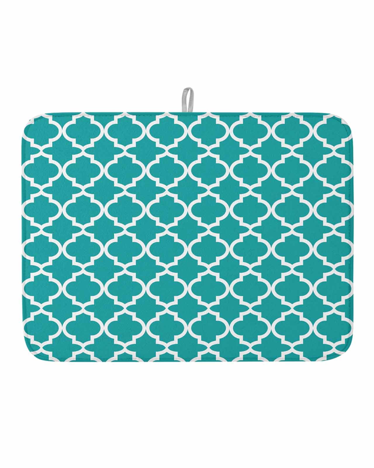Dish Drying Mat for Kitchen Counter Teal Morocco Texture Drying Pad ...