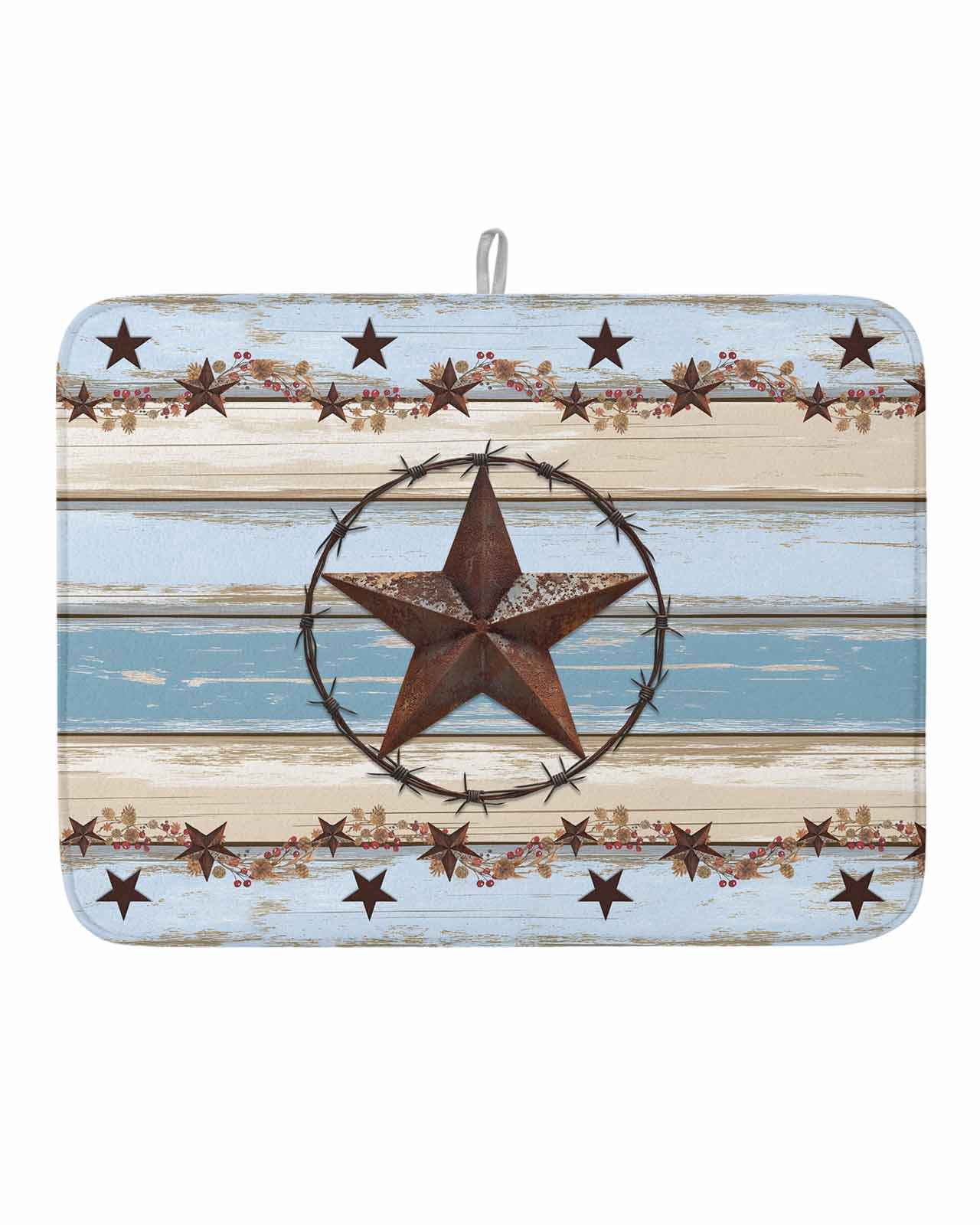 Dish Drying Mat for Kitchen Counter Texas Star Teal Blue Drying Pad ...
