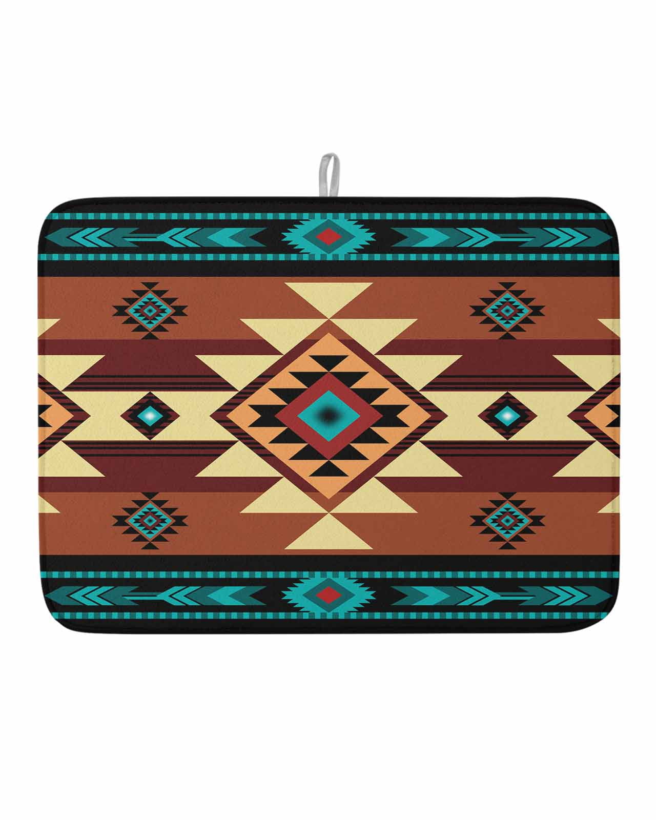Dish Drying Mat for Kitchen Counter Turquoise Brown Boho Drying Pad ...