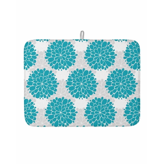 Dish Drying Mat for Kitchen Counter Turquoise Dahlia Flowers Drying Pad ...